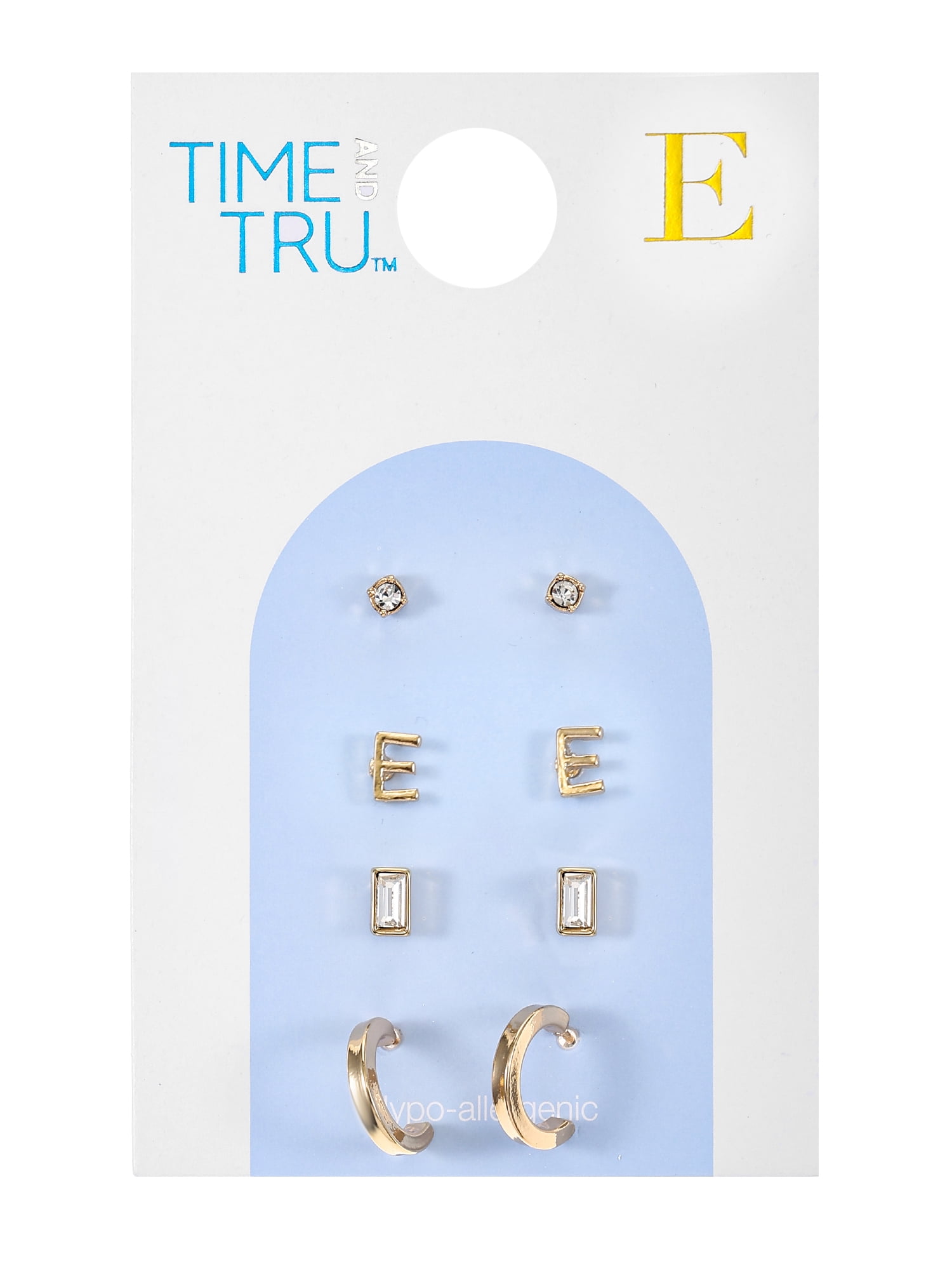 Time and Tru Goldtone Initial Letter Earring Set, 4 Pairs, Letter E ...