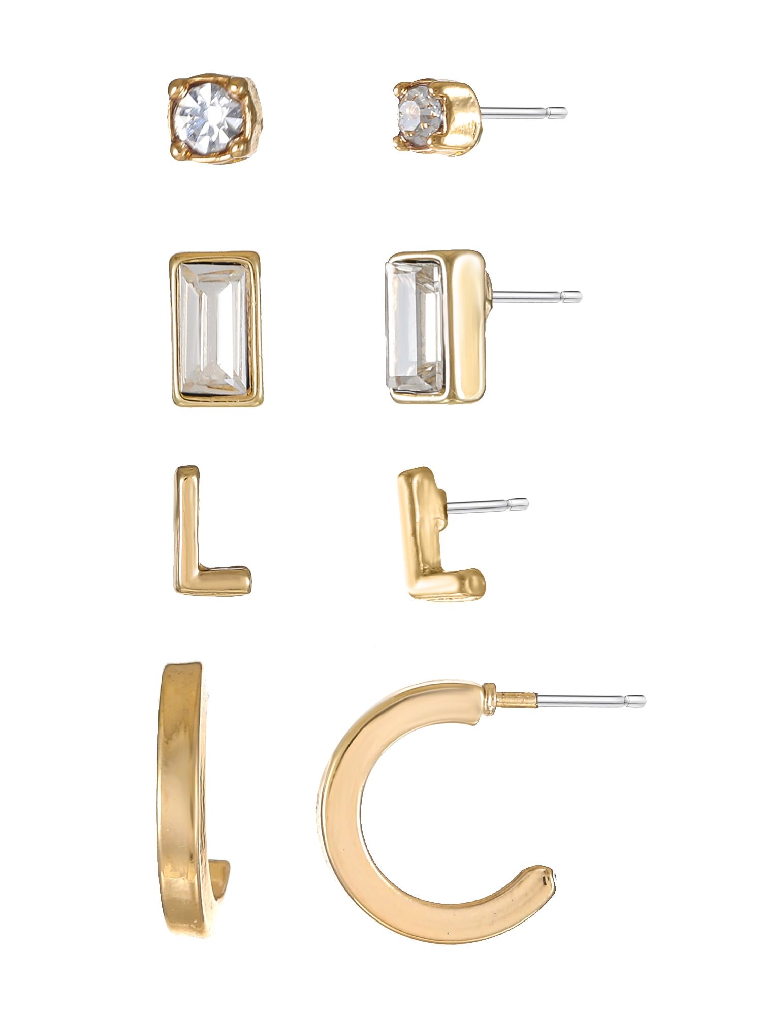 Time and Tru Goldtone Initial Letter Earring Set, 4 pairs, Letter L ...