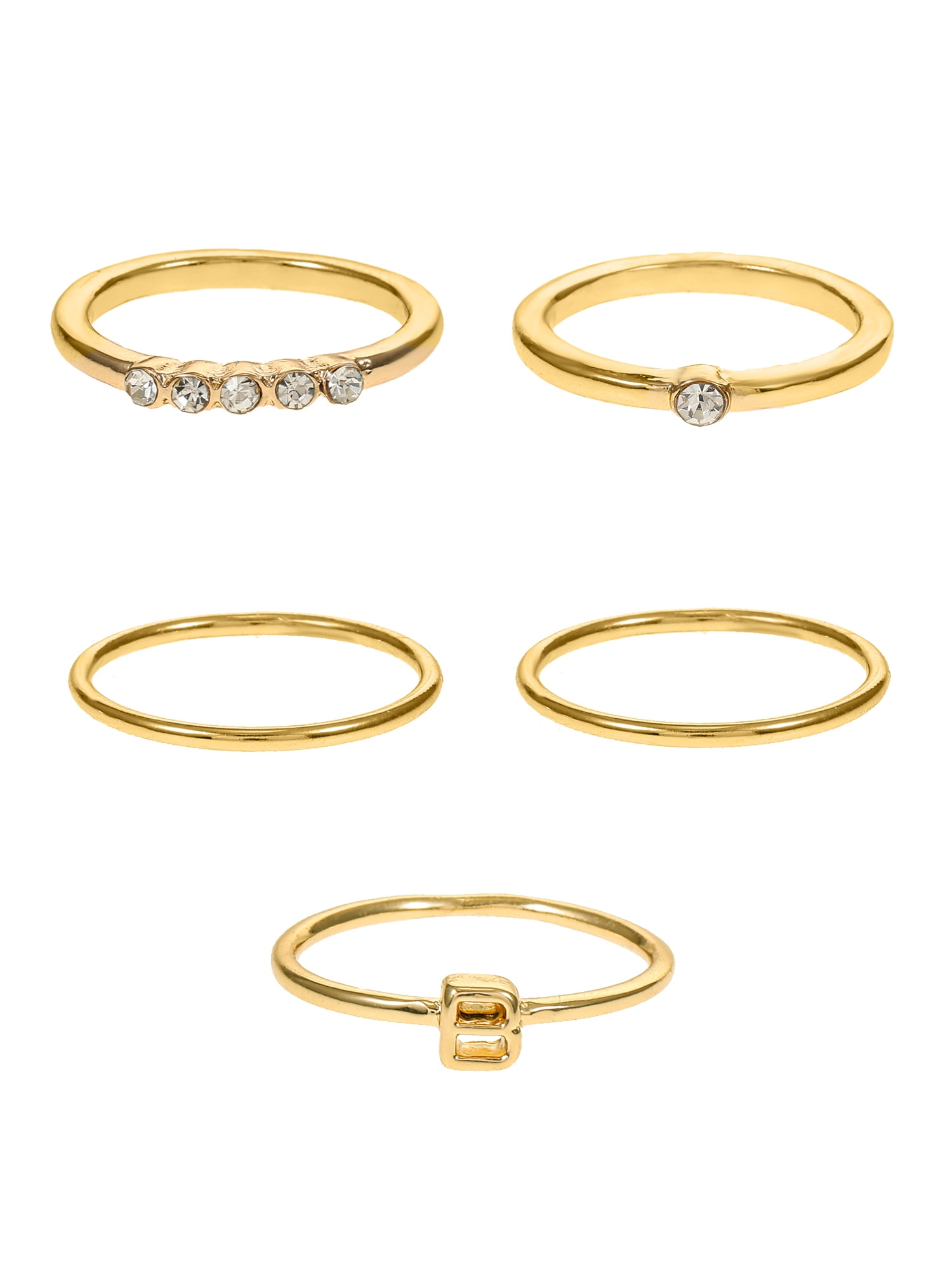 Time and Tru Goldtone Initial Letter Ring Set, 5 Pieces, Sizes 7/8 ...