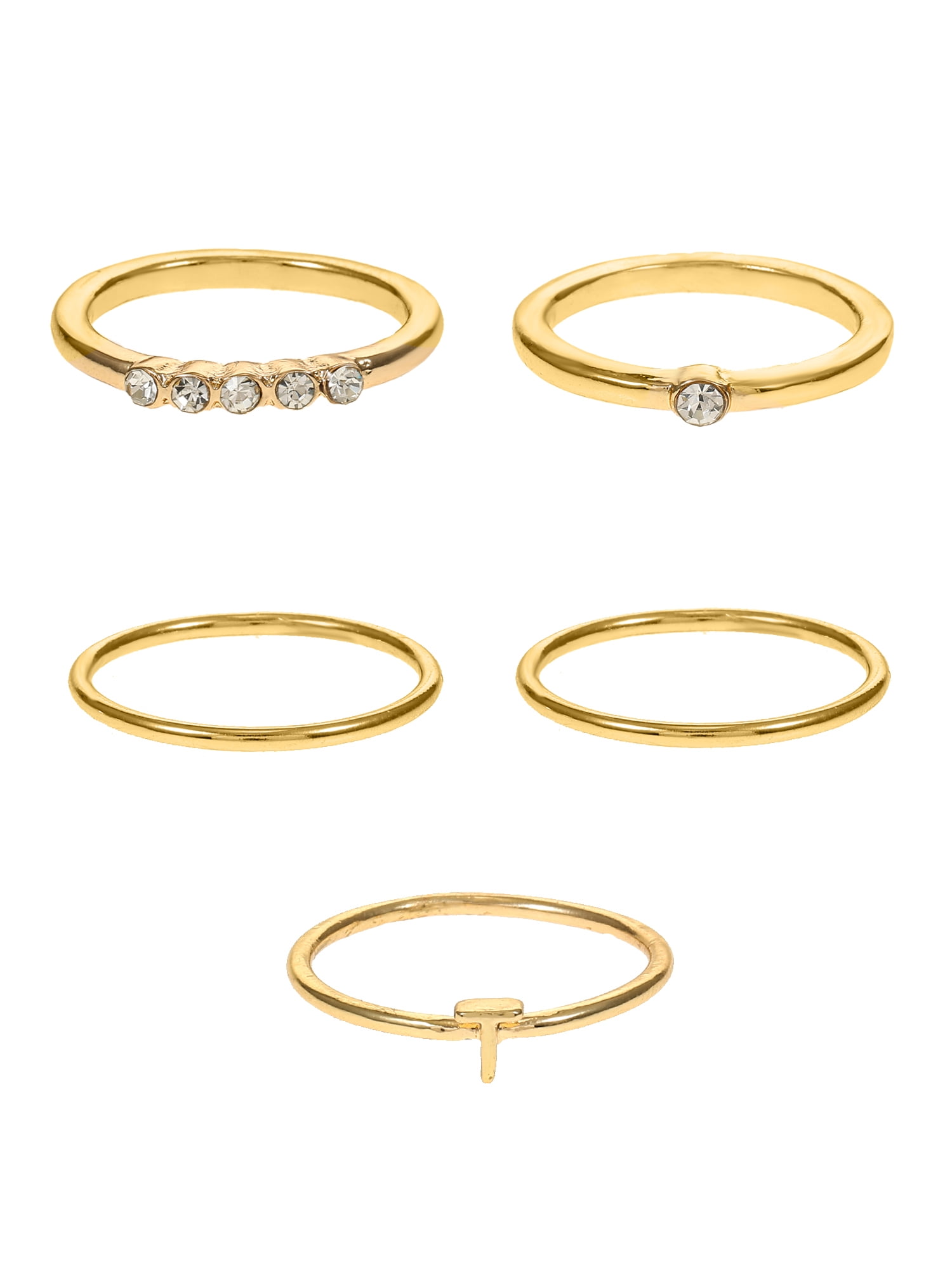 Time and Tru Goldtone Initial Letter Ring Set, 5 Pieces, Sizes 7/8 ...