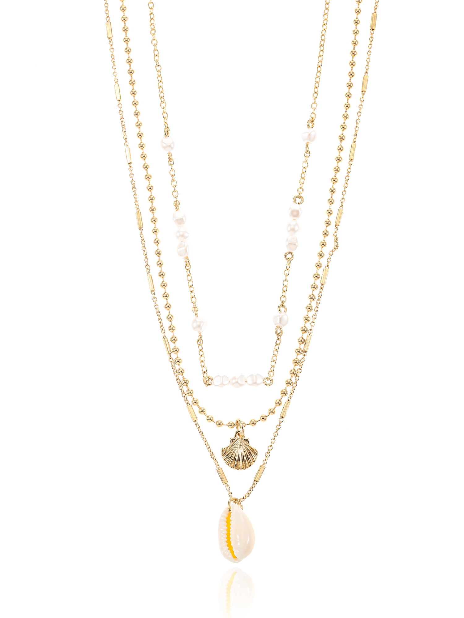 Time and Tru Goldtone Layered Shell Pendant Necklace, 3 Pieces ...