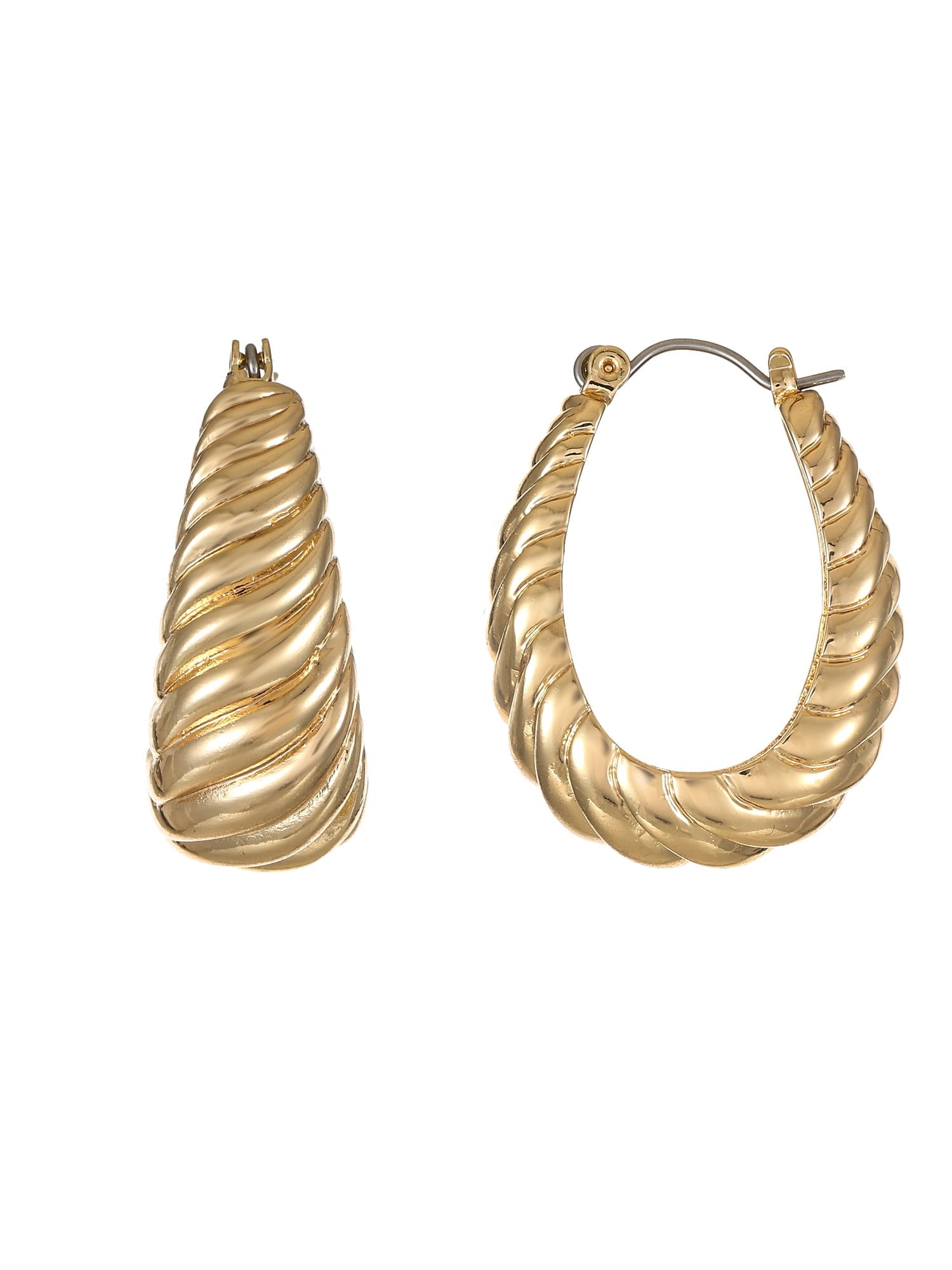 Time and Tru Goldtone Ribbed Texture Snap Hoop Earring, 1 Pair ...