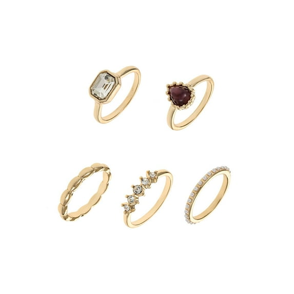 Time and Tru Goldtone Rings Set, Black, Size 8, Female, 5 Pieces ...