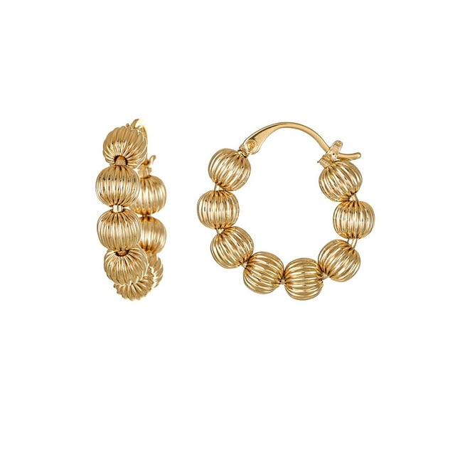 Time and Tru Goldtone Textured Bead Snap Hoop Earring, Female, 1 Pair ...