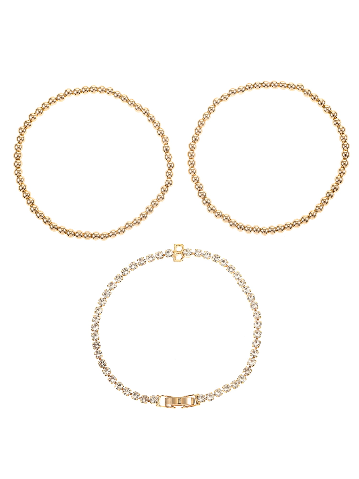 Time and Tru Gold Tone and Crystal Beaded Stretch Bracelets Set with ...