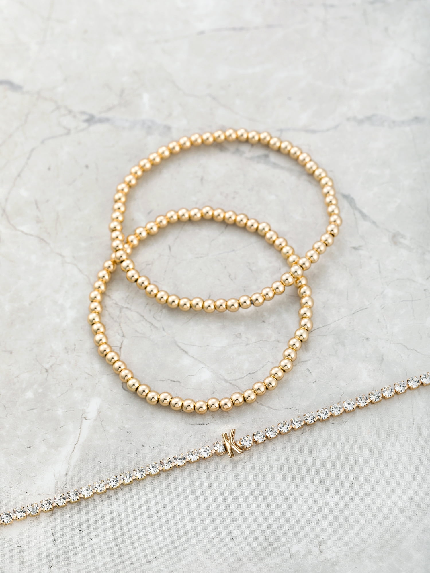 Time and Tru Goldtone and Crystal Beaded Stretch Bracelets Set with ...