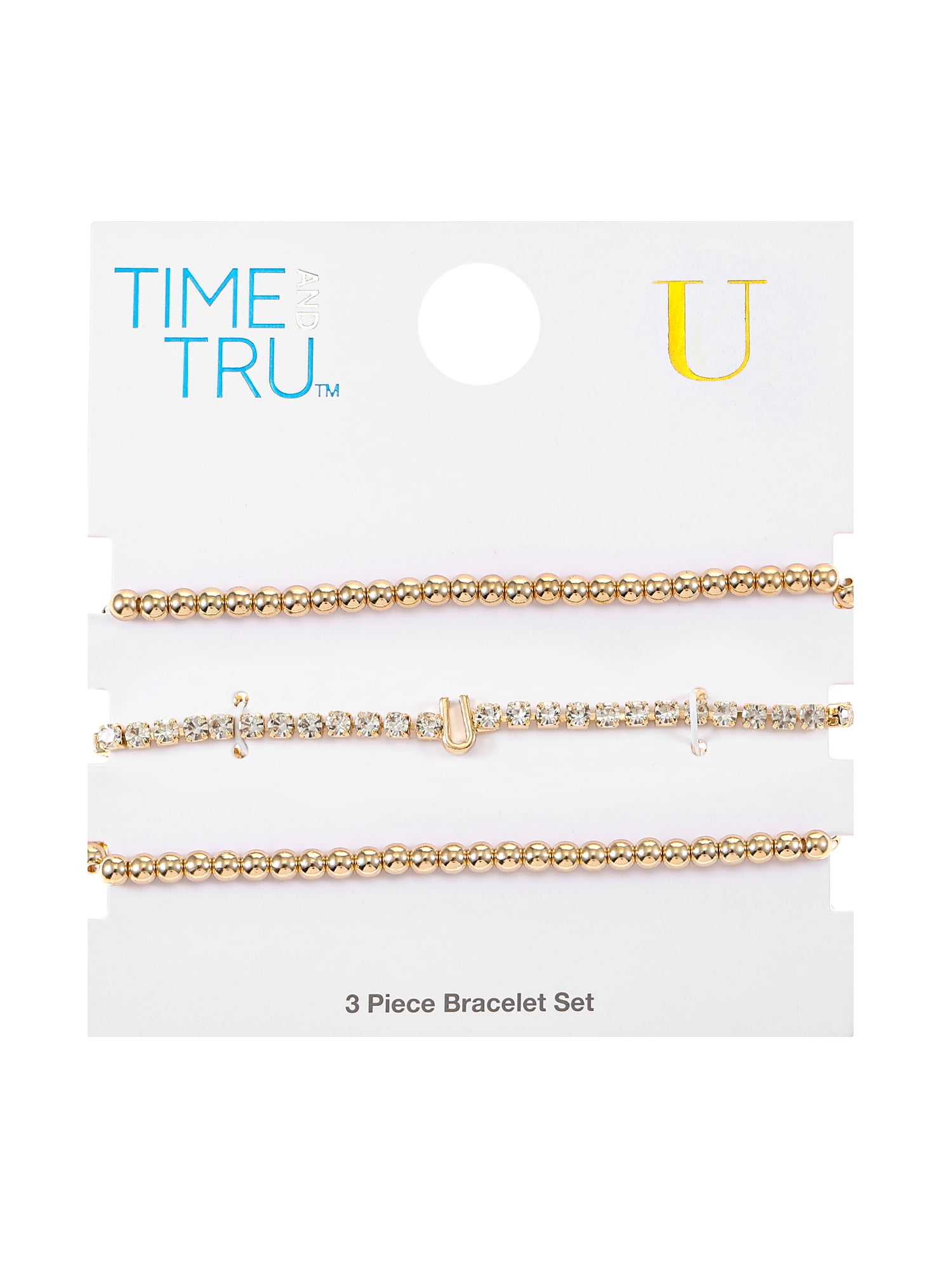 Time and Tru Goldtone and Crystal Beaded Stretch Bracelets, 3 Pieces ...