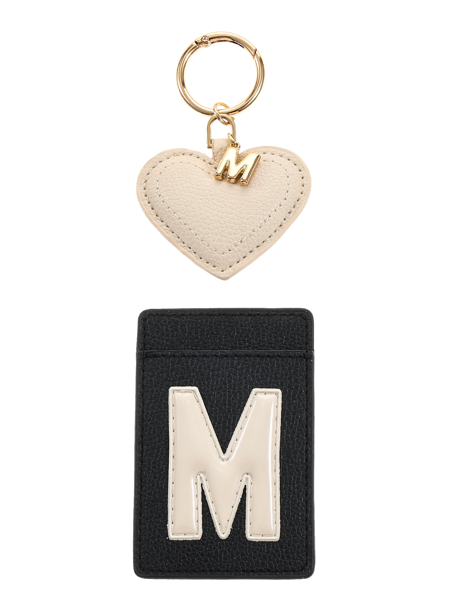 Time & Tru Goldtone Heart Keyring and Adhesive Phone Wallet, Initial M ...