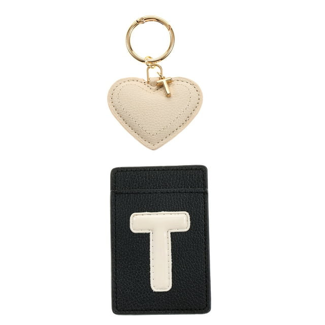 Time & Tru Goldtone Heart Keyring and Adhesive Phone Wallet, Initial T ...