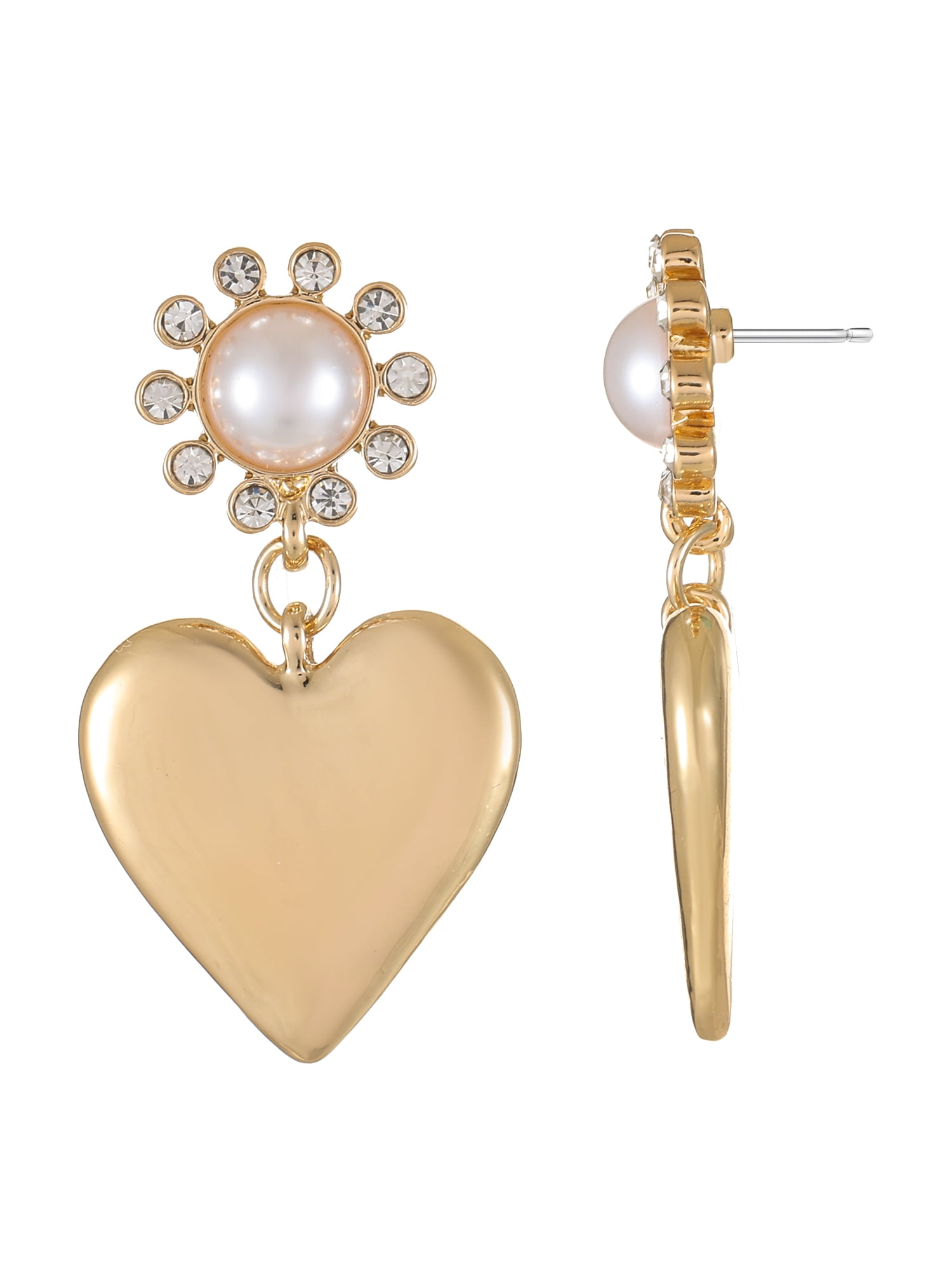 Time and Tru Goldtone and Simulated Pearl Heart Motif Earrings, 1 Pair ...