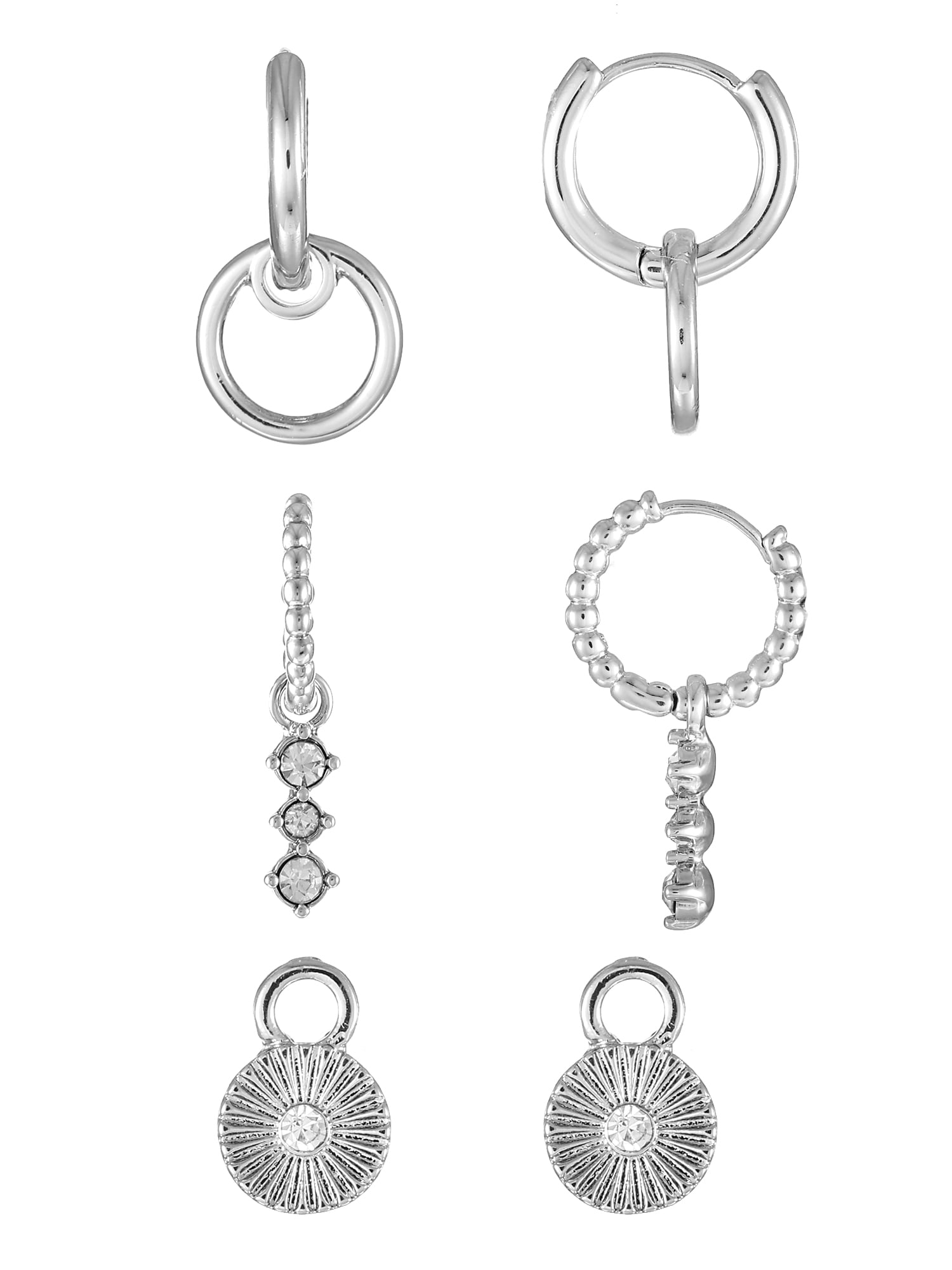 Time and Tru Interchangeable Silvertone Earring Charm Set, 5 Pairs ...