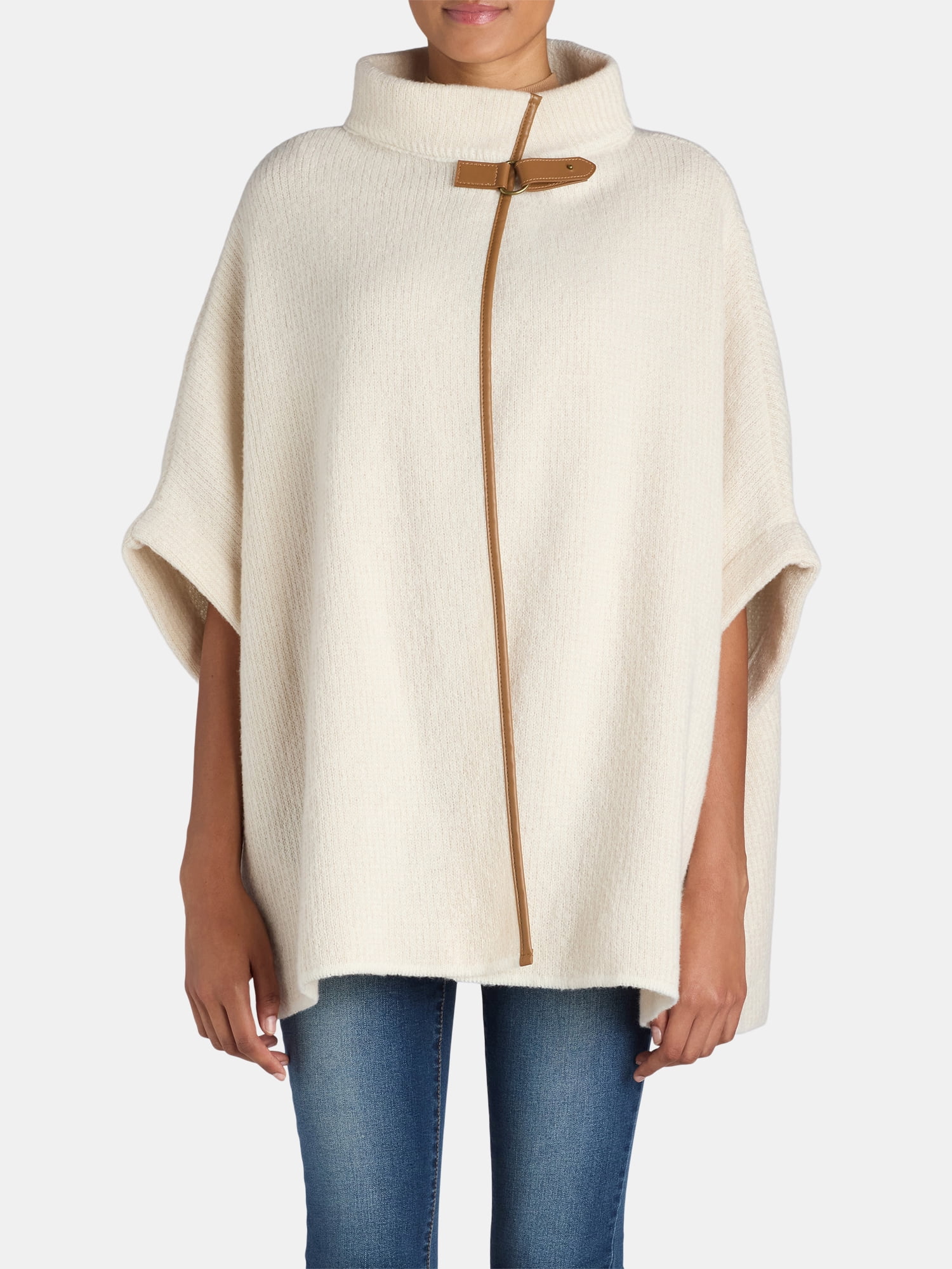 Time and Tru Women's Knit Fashion Cover-Up Ruana, Ivory Off-White, Size ...