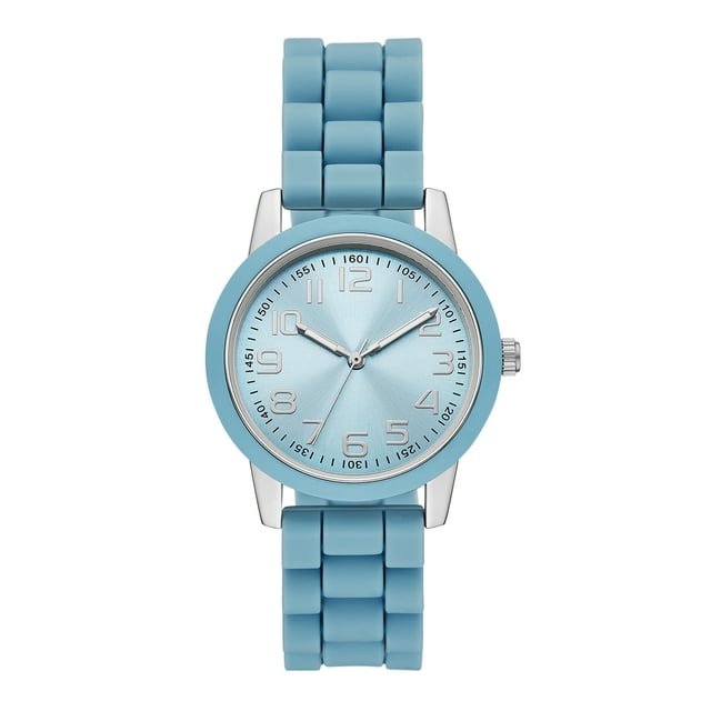 Time and Tru Ladies' Watch with Silver Round Case, Light Blue Bezel ...