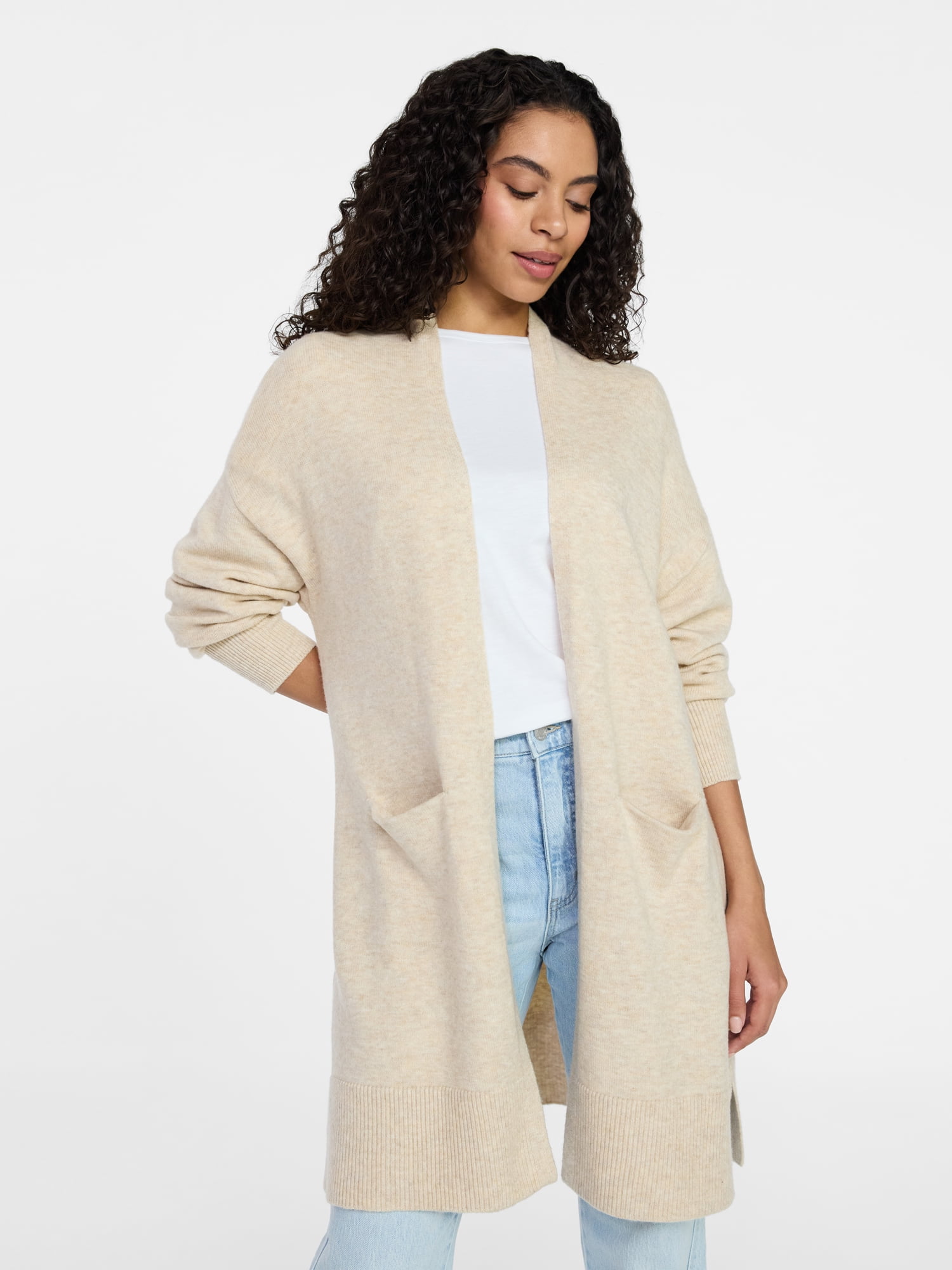 Time and Tru Women's Long Open Front Cardigan Sweater with Long Sleeves ...