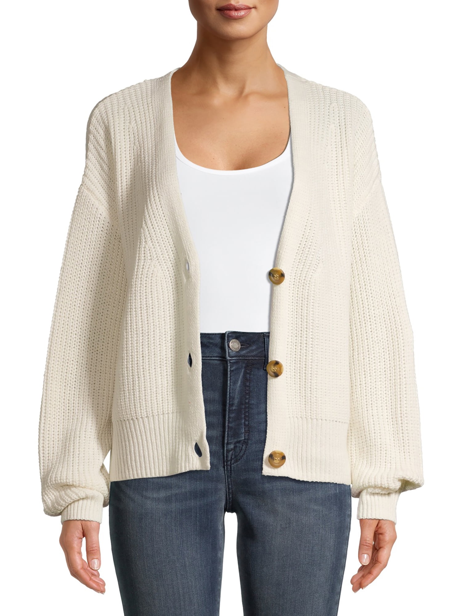 Time and Tru Long Sleeve Cardigan Pullover Relaxed Fit Sweater (Women's ...