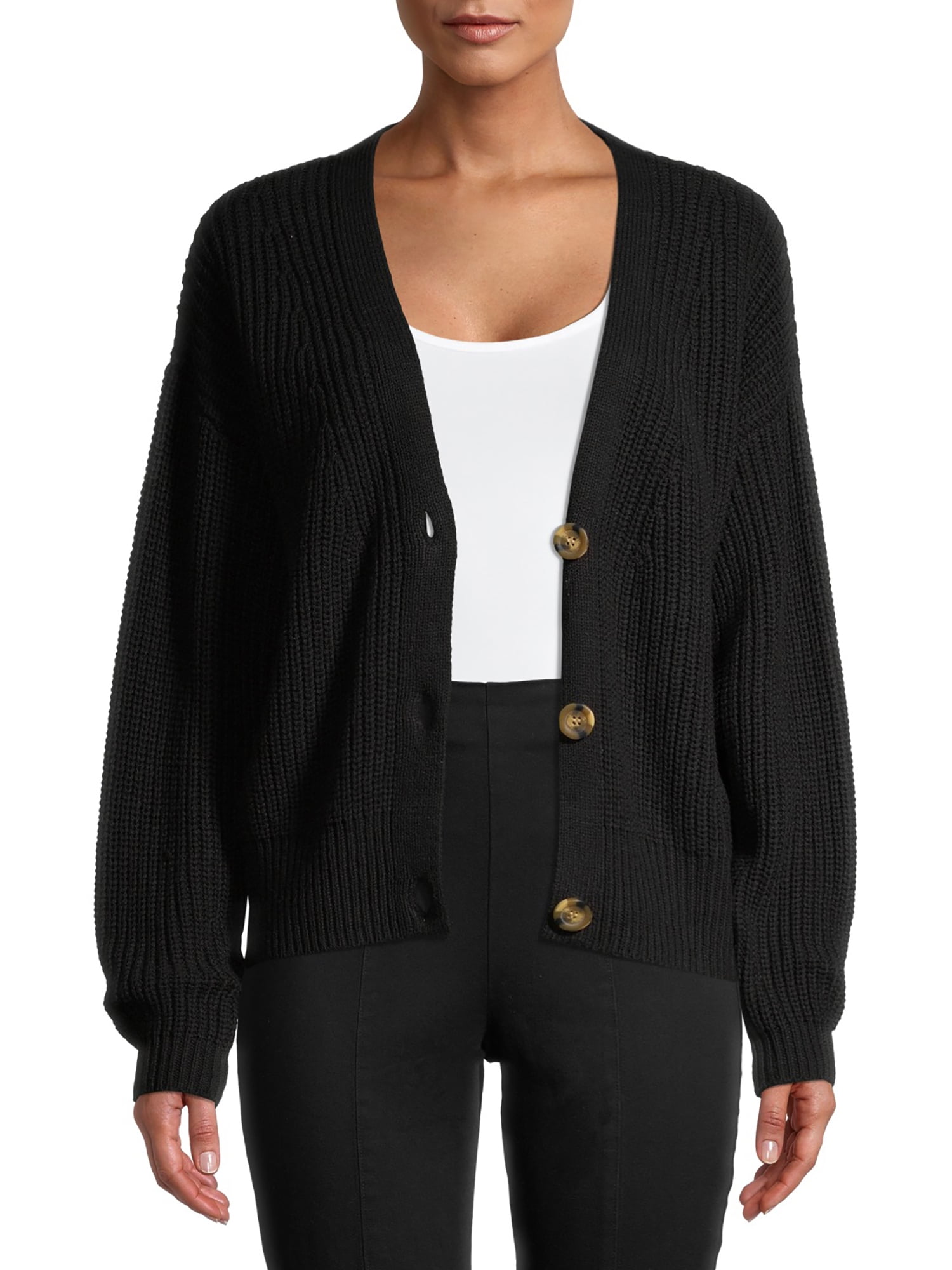 Time and Tru Long Sleeve Cardigan Pullover Relaxed Fit Sweater (Women's ...