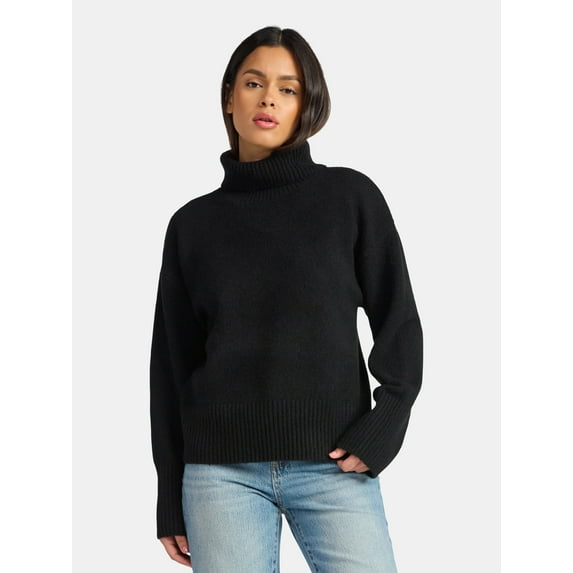 Time and Tru Women's Chunky Turtleneck Pullover Sweater with Long ...