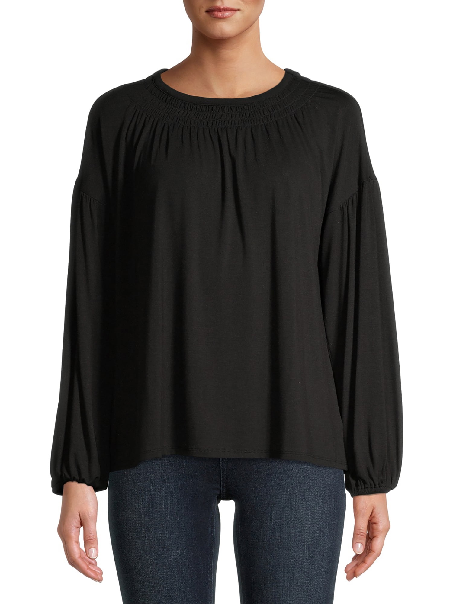 Time and Tru Long Sleeve Pullover Drop Shoulder Top (Women's) 1 Pack ...