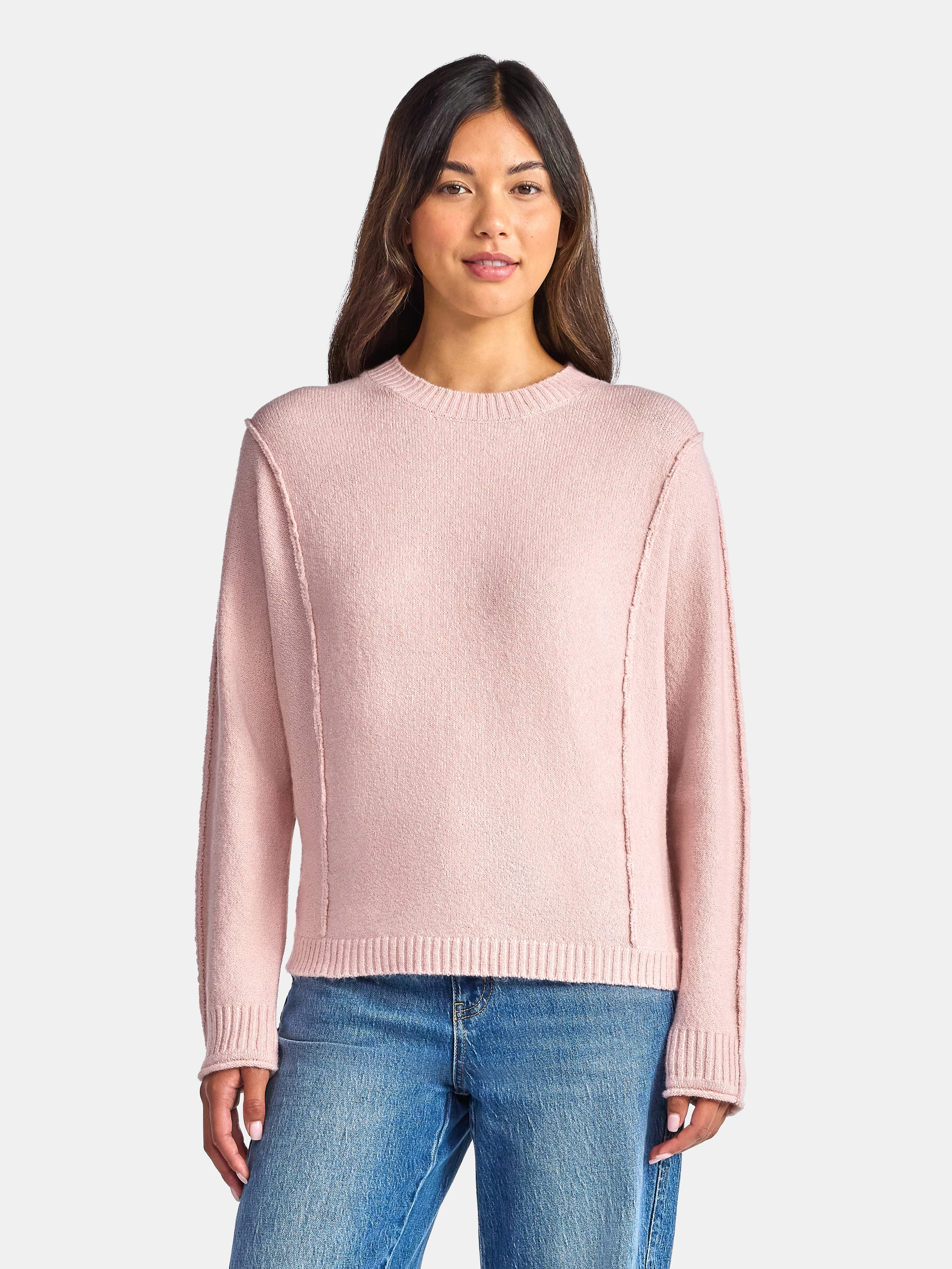 Time and Tru Women's Reverse Linking Pullover Sweater with Long Sleeves ...