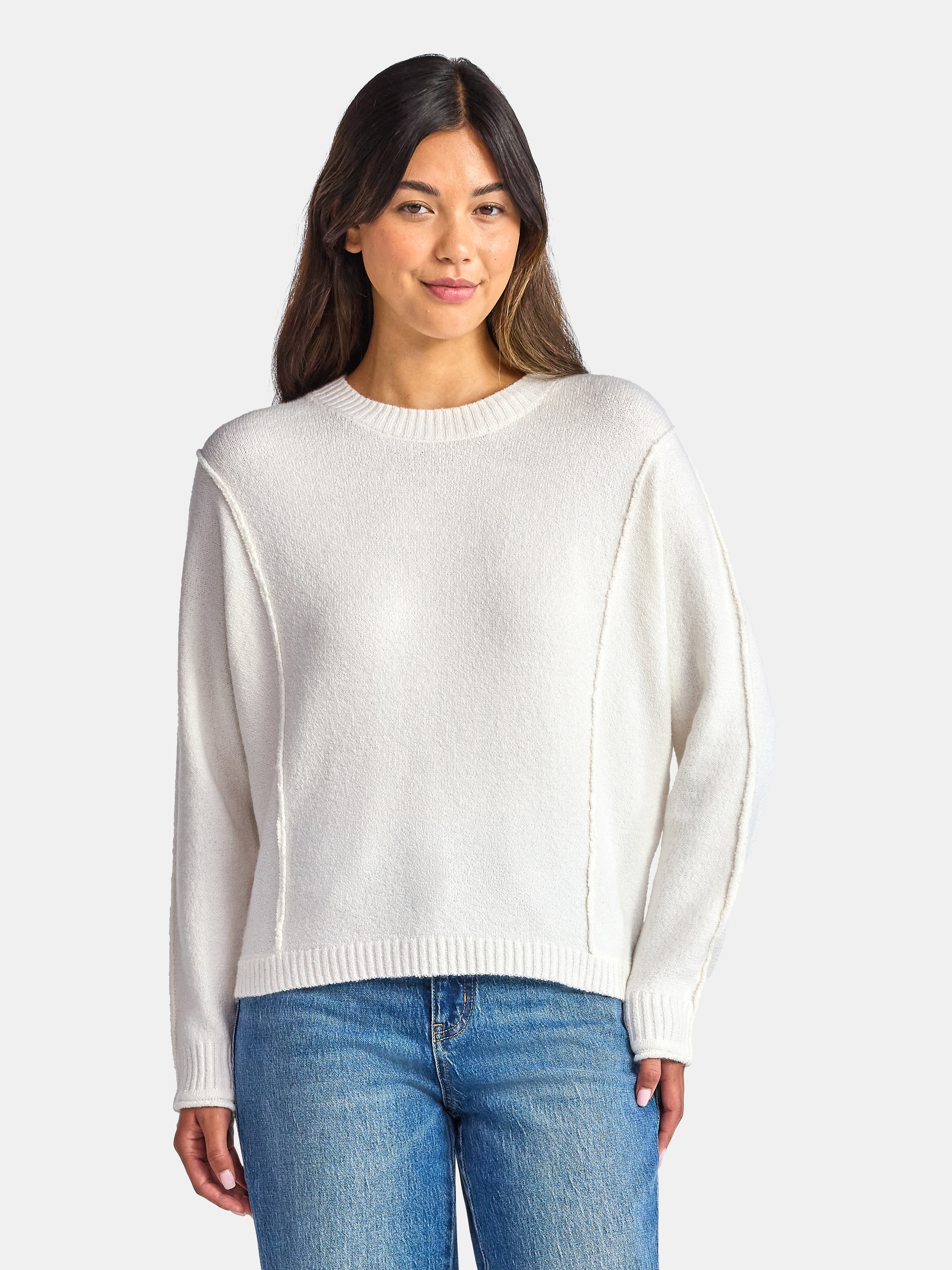 Time and Tru Women's Reverse Linking Pullover Sweater with Long Sleeves ...