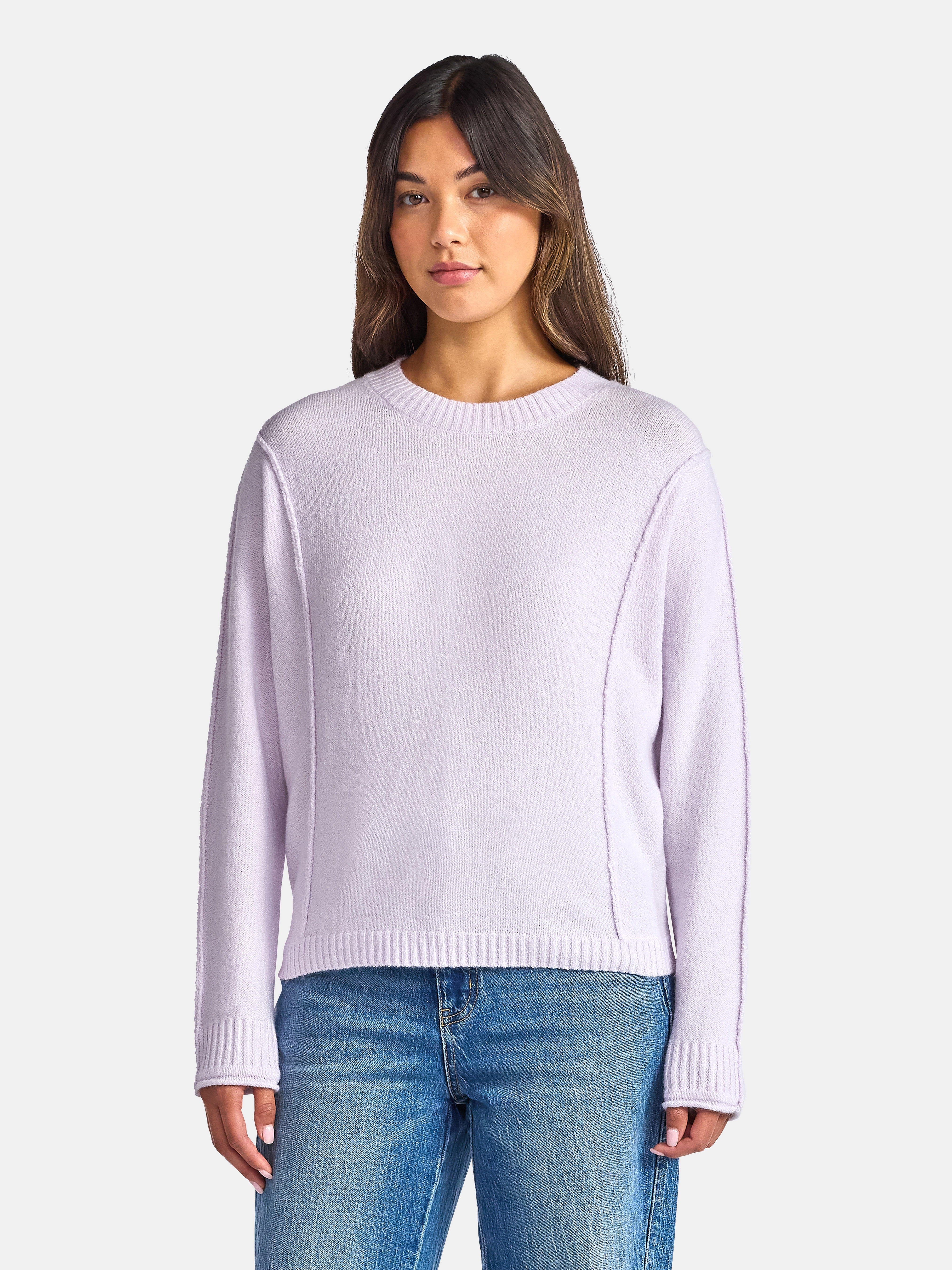Time and Tru Women's Reverse Linking Pullover Sweater with Long Sleeves ...