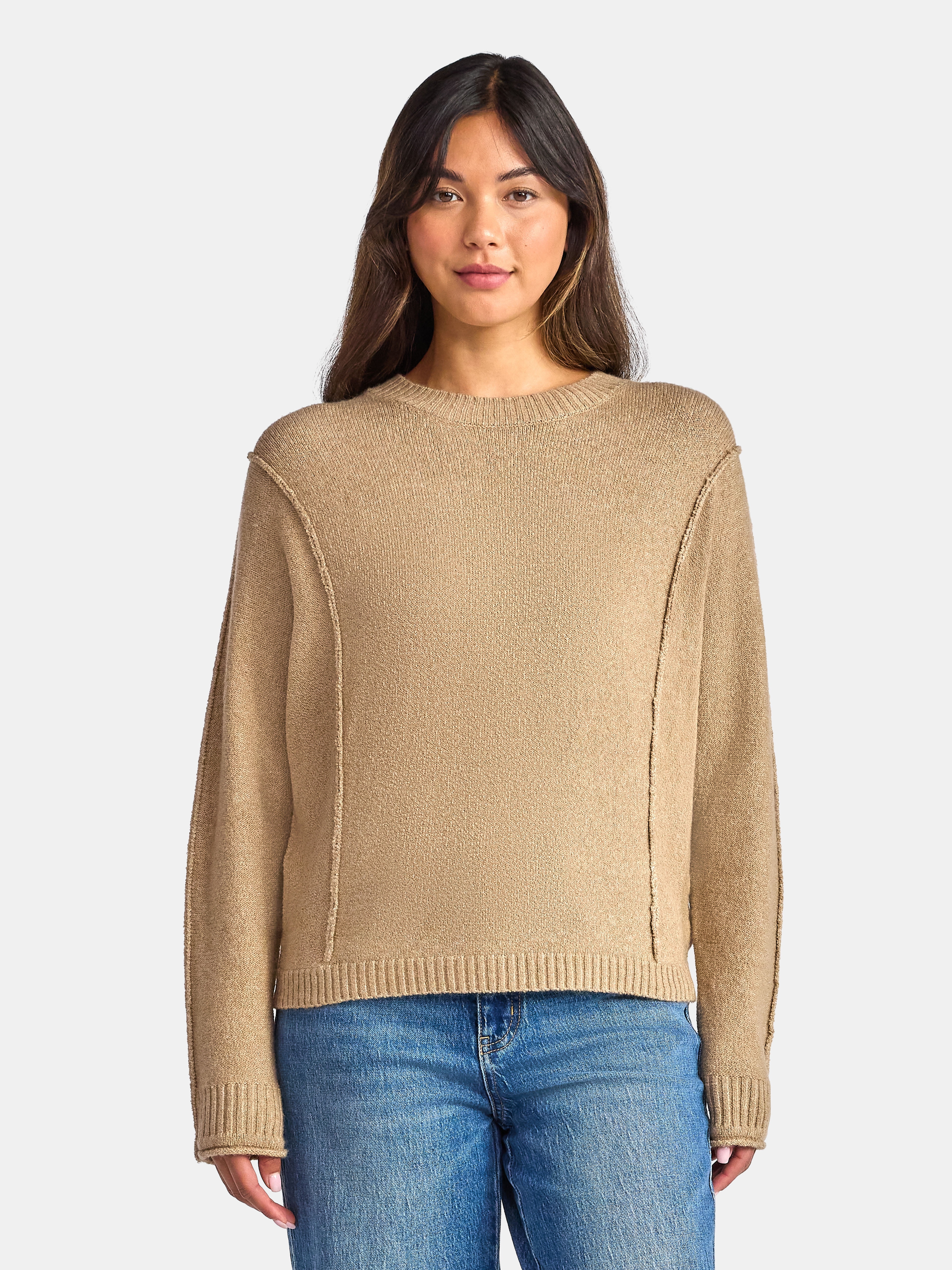 Time and Tru Women's Reverse Linking Pullover Sweater with Long Sleeves ...