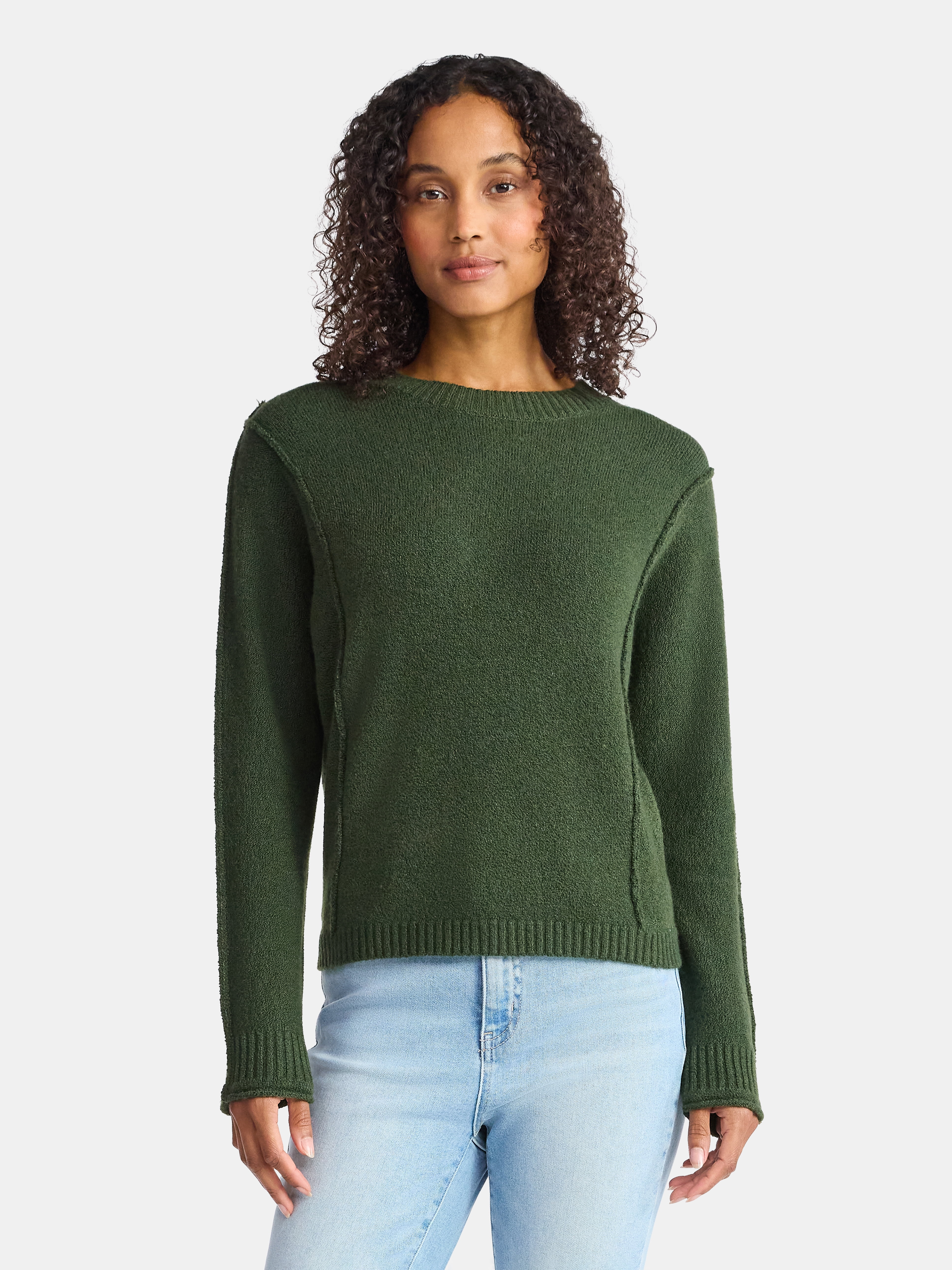Time and Tru Women's Reverse Linking Pullover Sweater with Long Sleeves ...