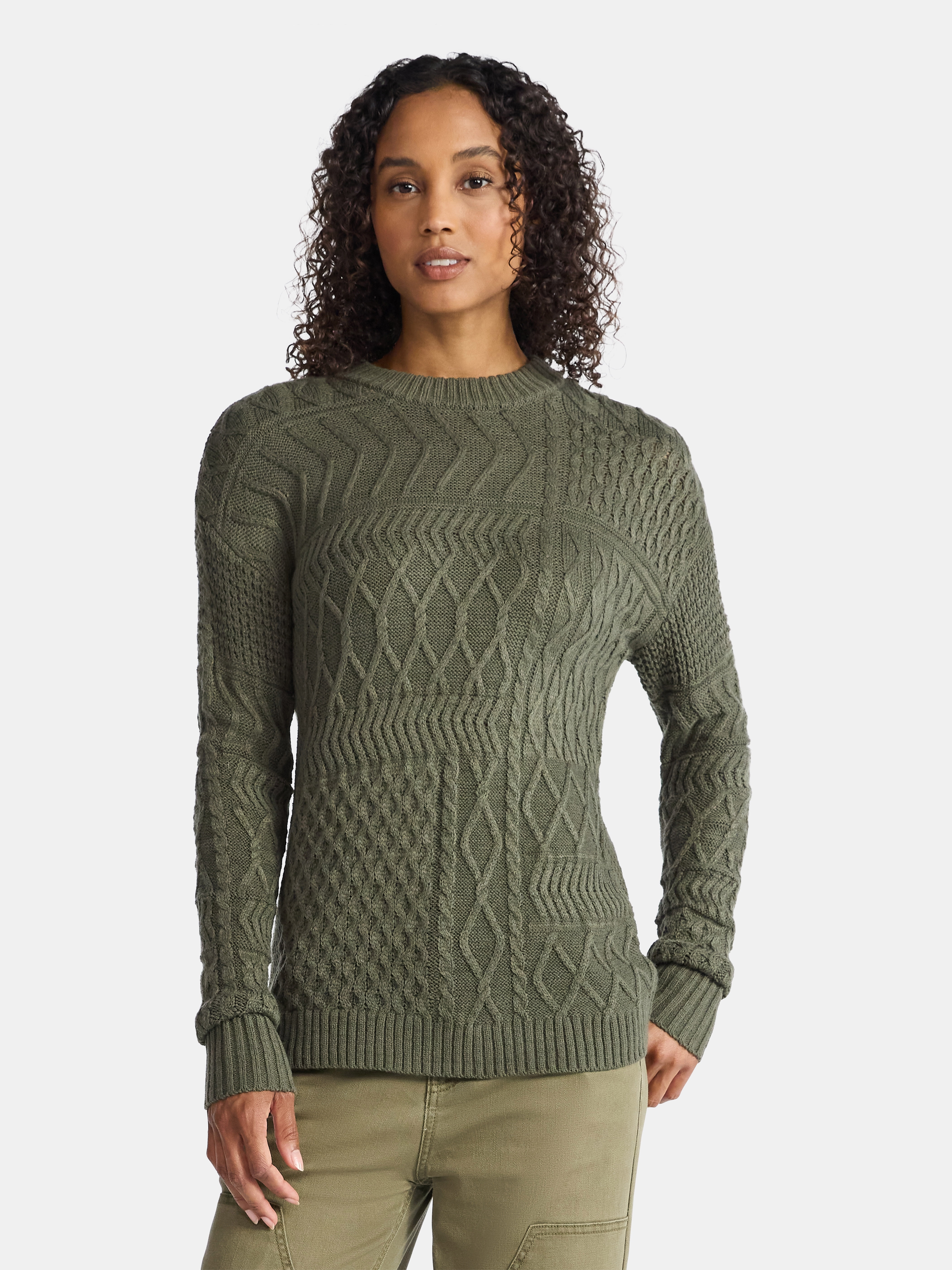 Time and Tru Women’s and Women’s Plus Mixed Stitch Sweater, Midweight ...