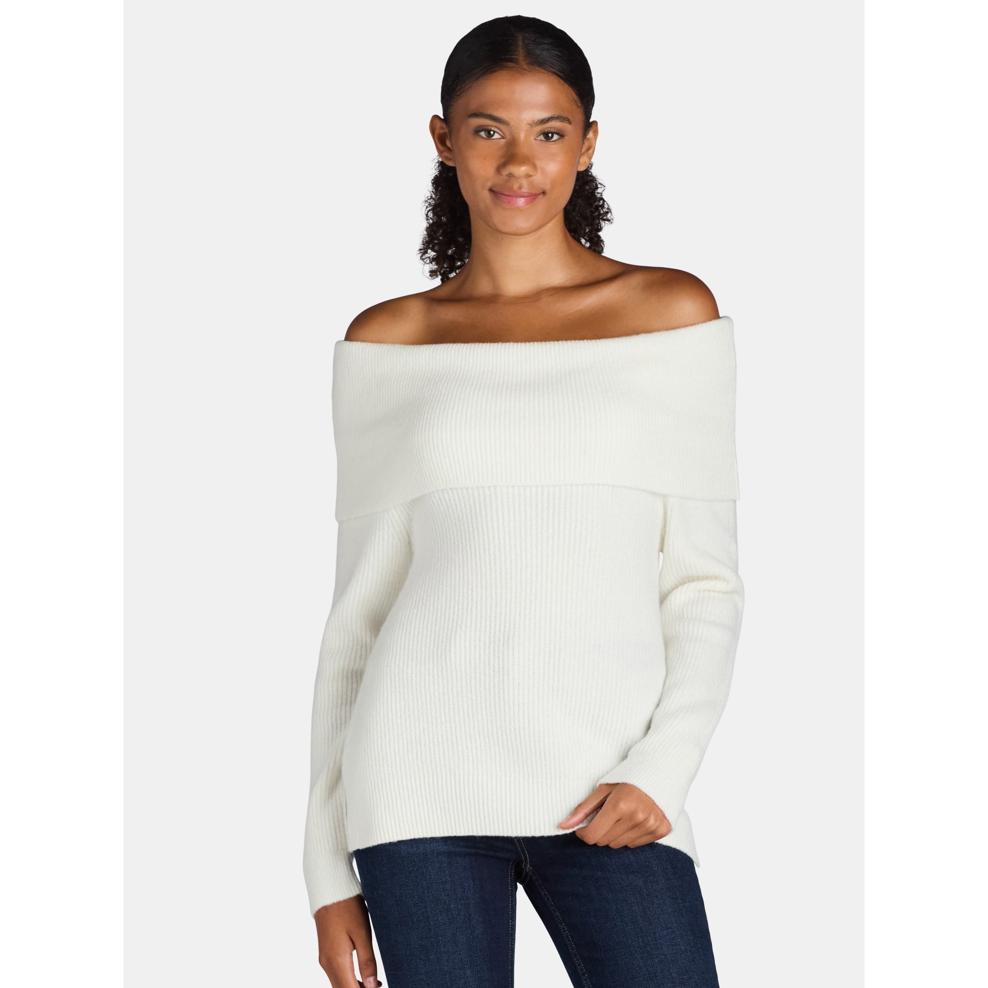 Time and Tru Women's and Women's Plus Off Shoulder Sweater, Sizes XS-4X ...