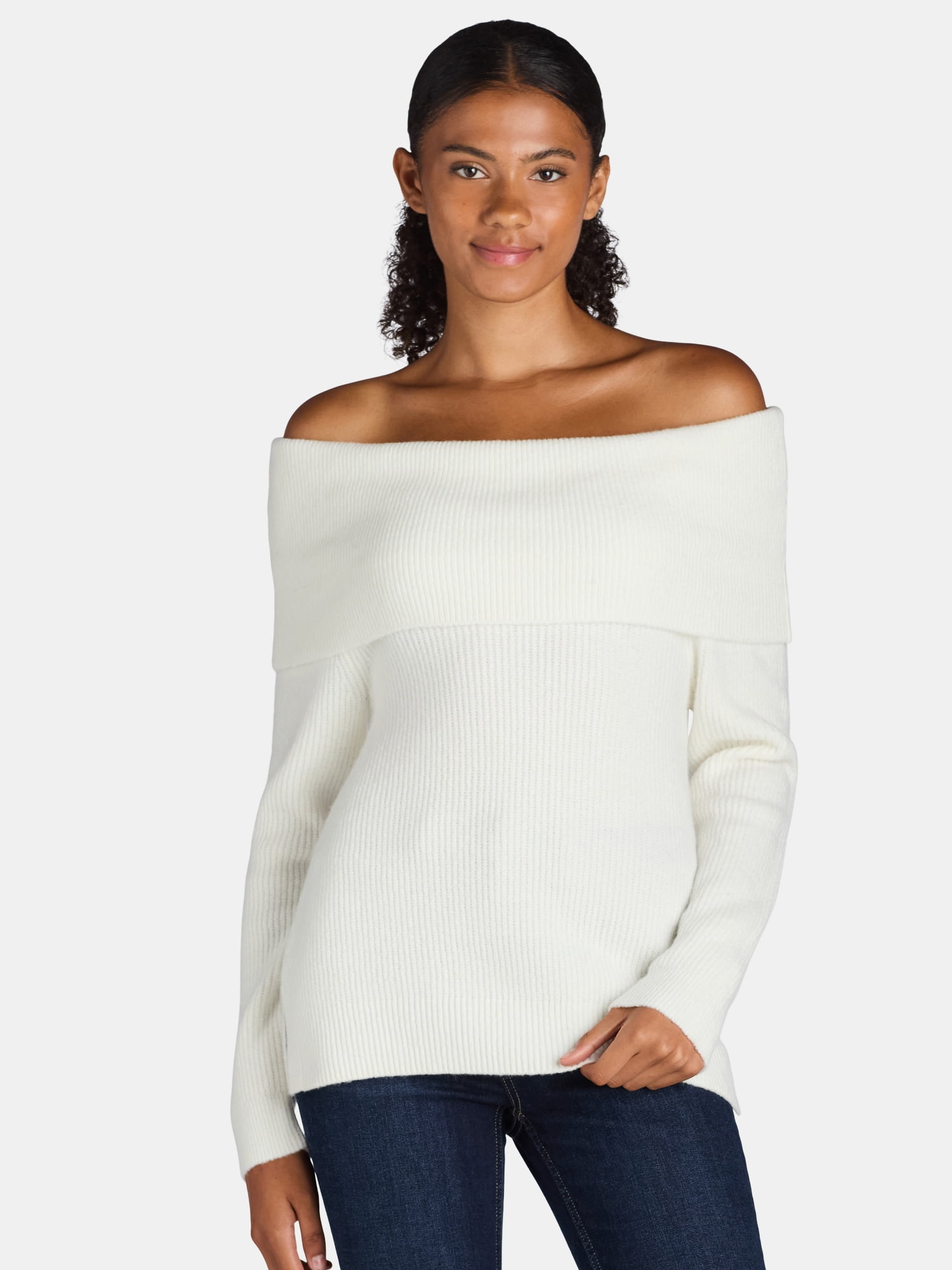 Time and Tru Women's and Women's Plus Off Shoulder Sweater, Sizes XS-4X ...