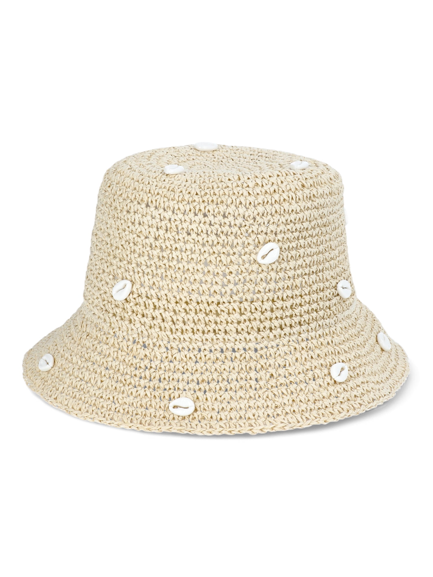 Time and Tru Paper Bucket Hat with Seashells Handmade Light Tan Summer ...