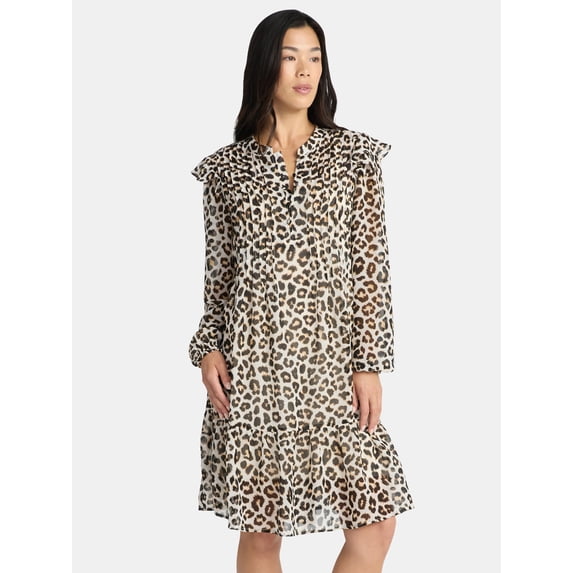 Time and Tru Women's Pintuck Mini Dress with Long Sleeves, Sizes XS ...