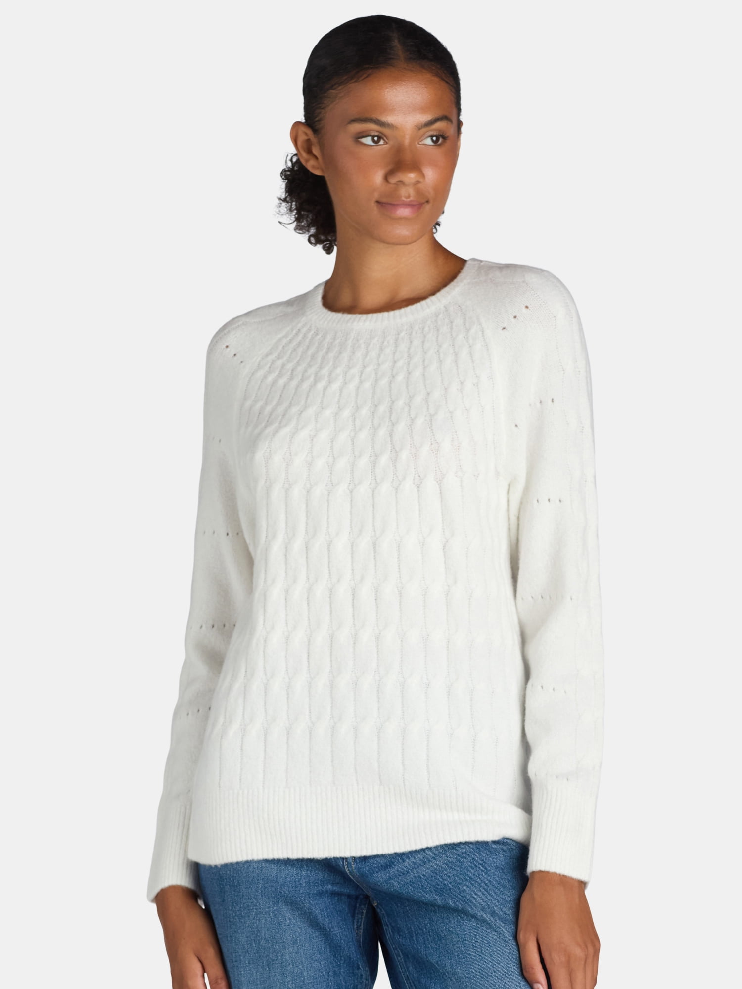 Time and Tru Women's Place Cable Pullover Sweater, Size XS-XXXL ...