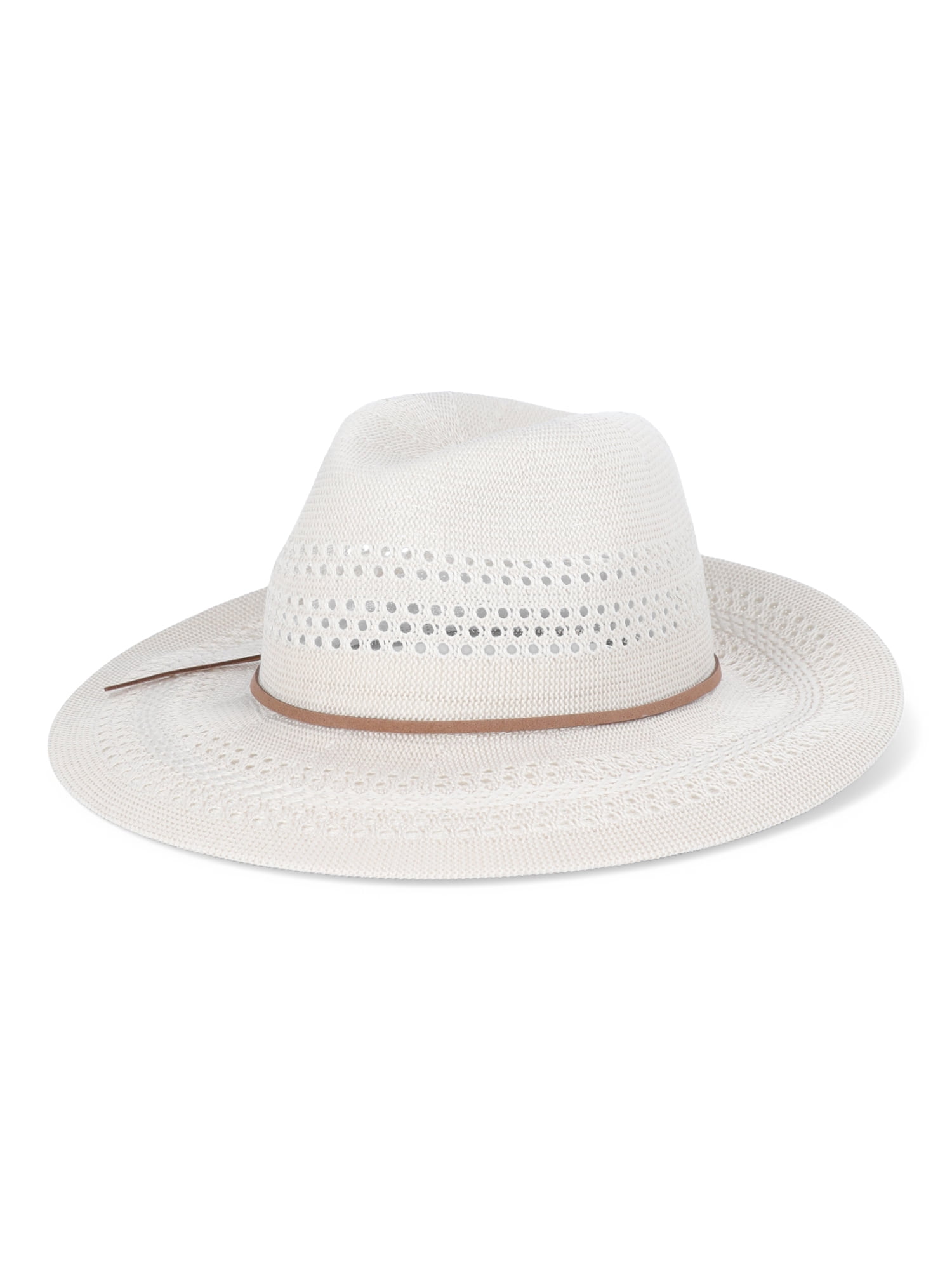 Time and Tru Polyester Knit Panama Hat, Off-White, Breathable Packable ...