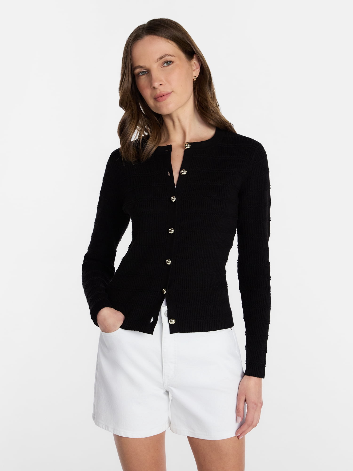 Time and Tru Women's Puckered Stitch Cardigan Sweater, Lightweight ...