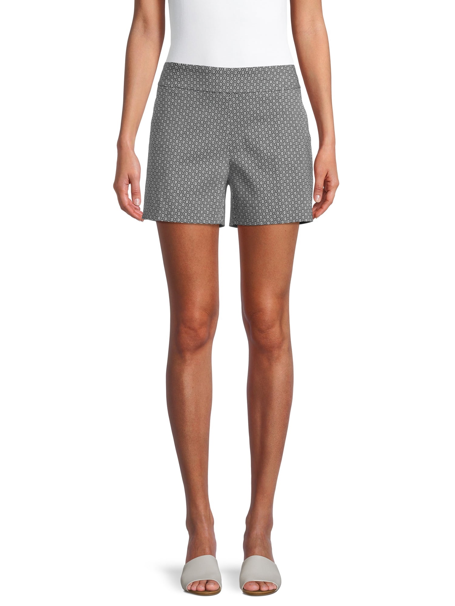 Time and Tru Women's High Rise Flat Front Shorts, Elastic Waist ...