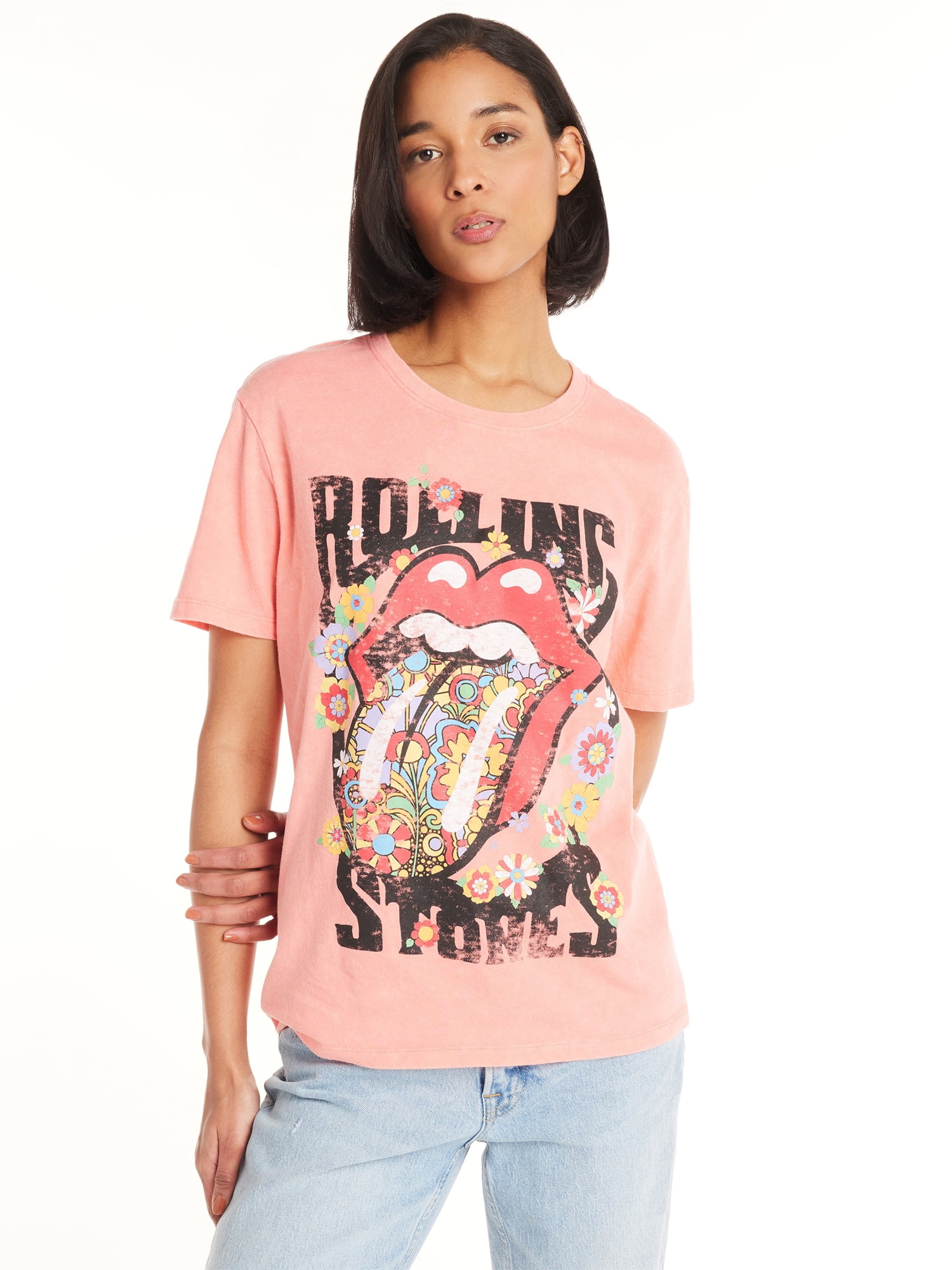 Time and Tru Rolling Stones Women's Graphic T-Shirt with Short Sleeves ...