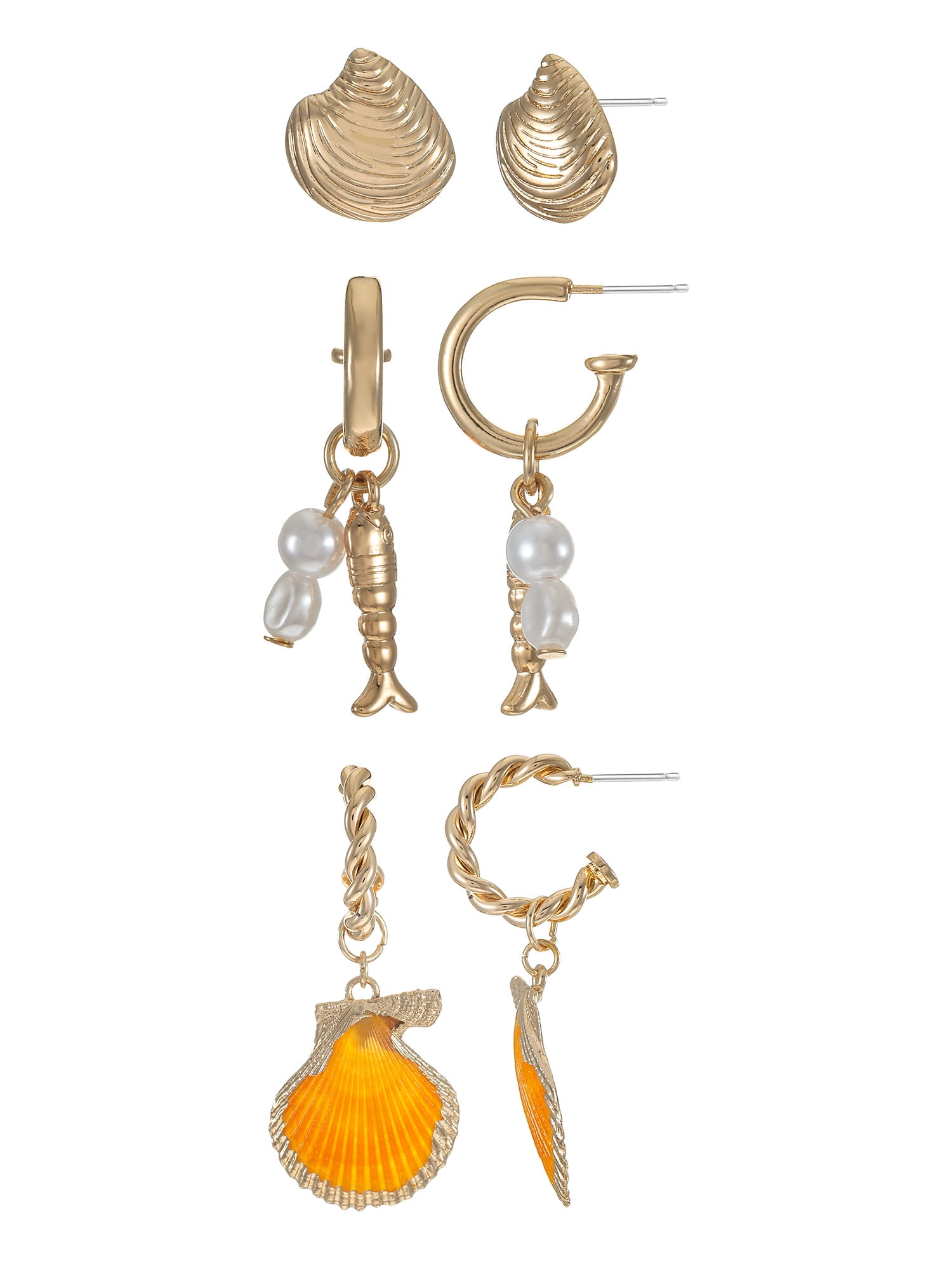 Time and Tru Seashell Earring Set, 3 Pars - Walmart.com