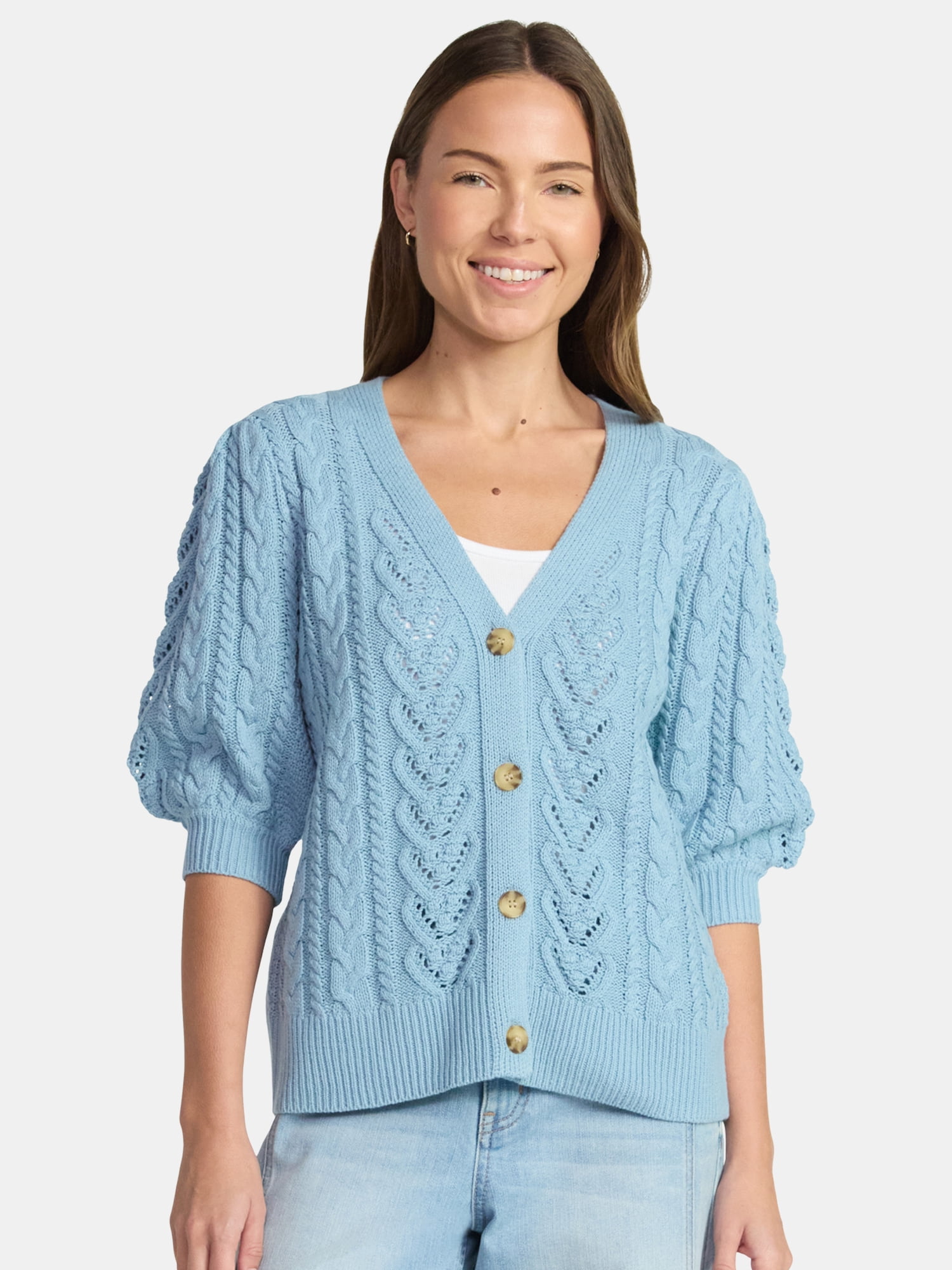 Time and Tru Women's Boyfriend Cardigan with Short Sleeves, Lightweight ...