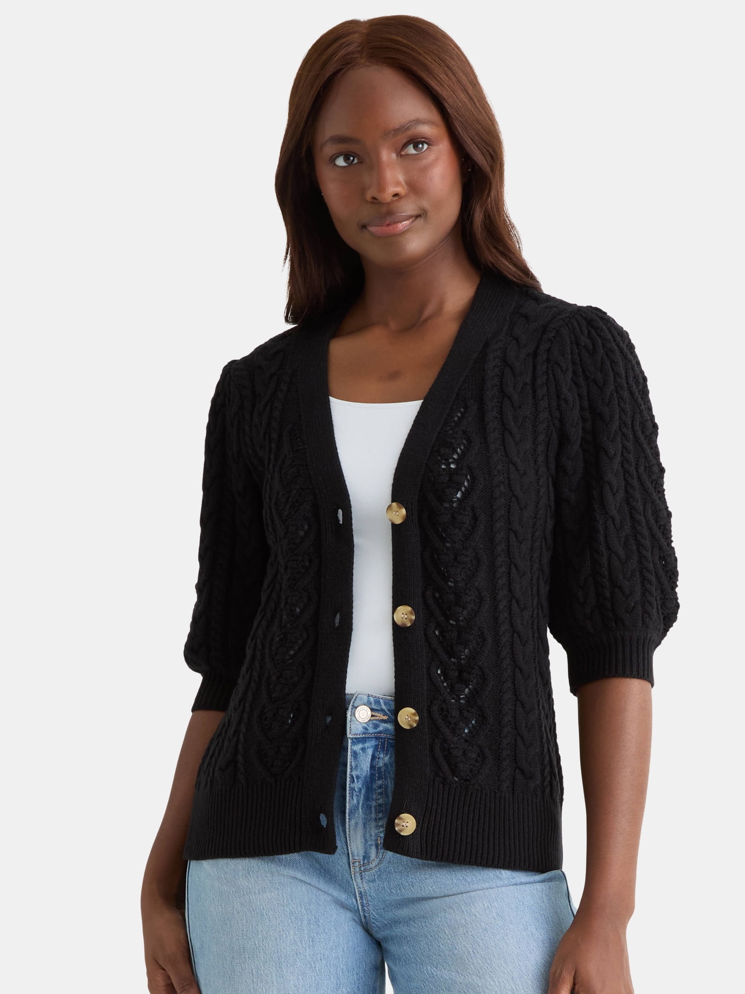 Time and Tru Women's Boyfriend Cardigan with Short Sleeves, Lightweight ...