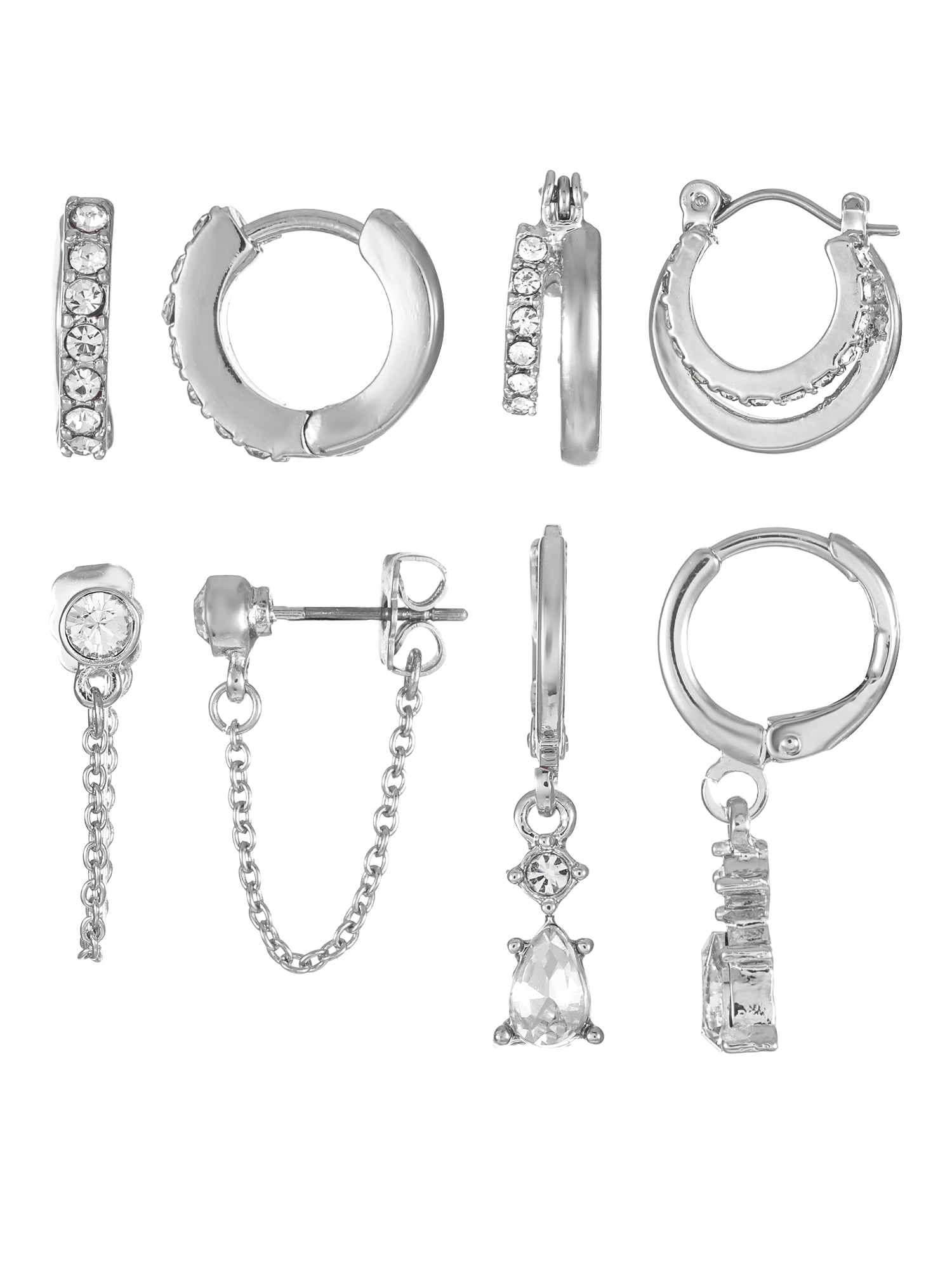 Time and Tru Silvertone Hoop and Dangle "April" Earring Set, 4 Pairs ...
