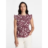 Time and Tru Women's Sleeveless Smocked Top with Ruffle Trim, Sizes XS ...