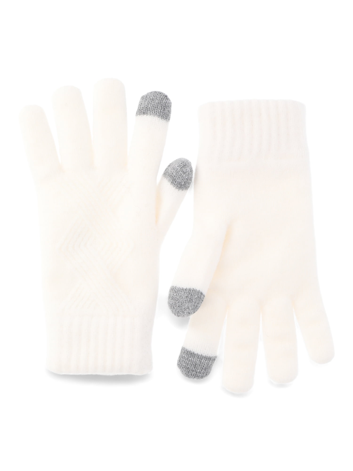 Time & Tru Women's Knit Touchscreen Gloves with Raised Stitch Design ...