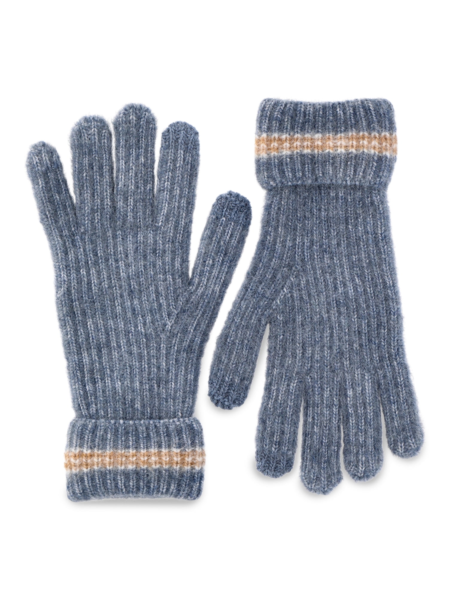 Time & Tru Women's Knit Winter Striped Ribbed Touchscreen Gloves ...