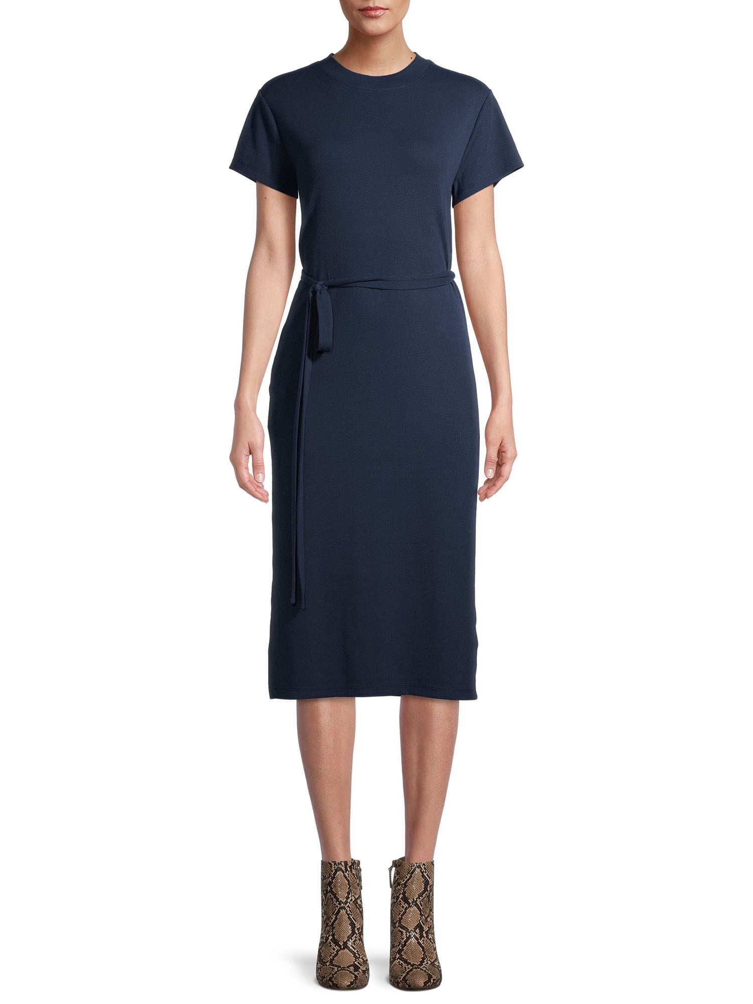 Time and Tru T-shirt Mid-Length Round Neck Dress (Women's), 1 Count, 1 ...