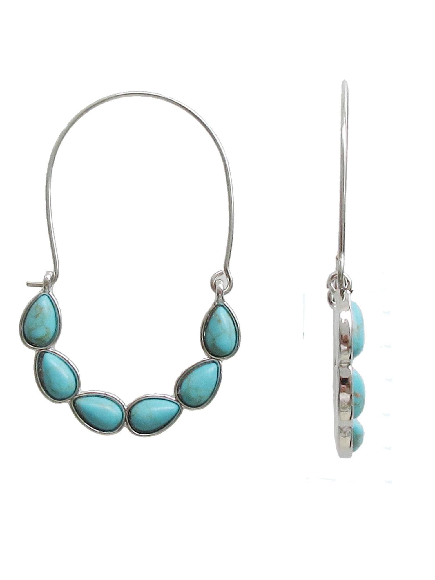 Time and Tru Teardrop Turquoise Sky Stone Hoop Earrings, Silver-Plated ...