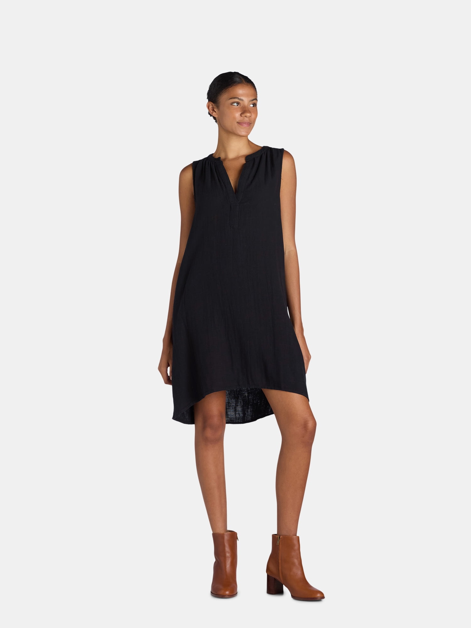 Time and Tru Sleeveless Double Cloth Tunic Dress - Walmart.com