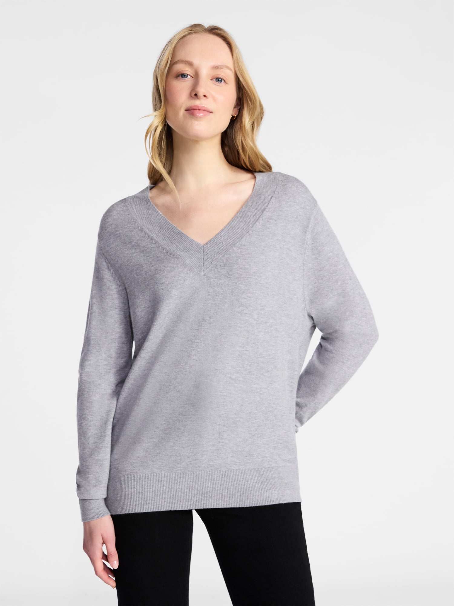 Time and Tru Women’s V-Neck Pullover Sweater, Lightweight, Size XS-XXXL ...