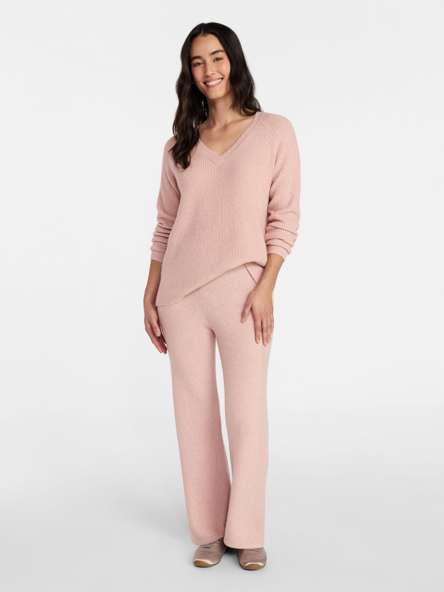 Time and Tru Women's V-Neck Sweater and Pants Lounge Set, 2-Piece ...