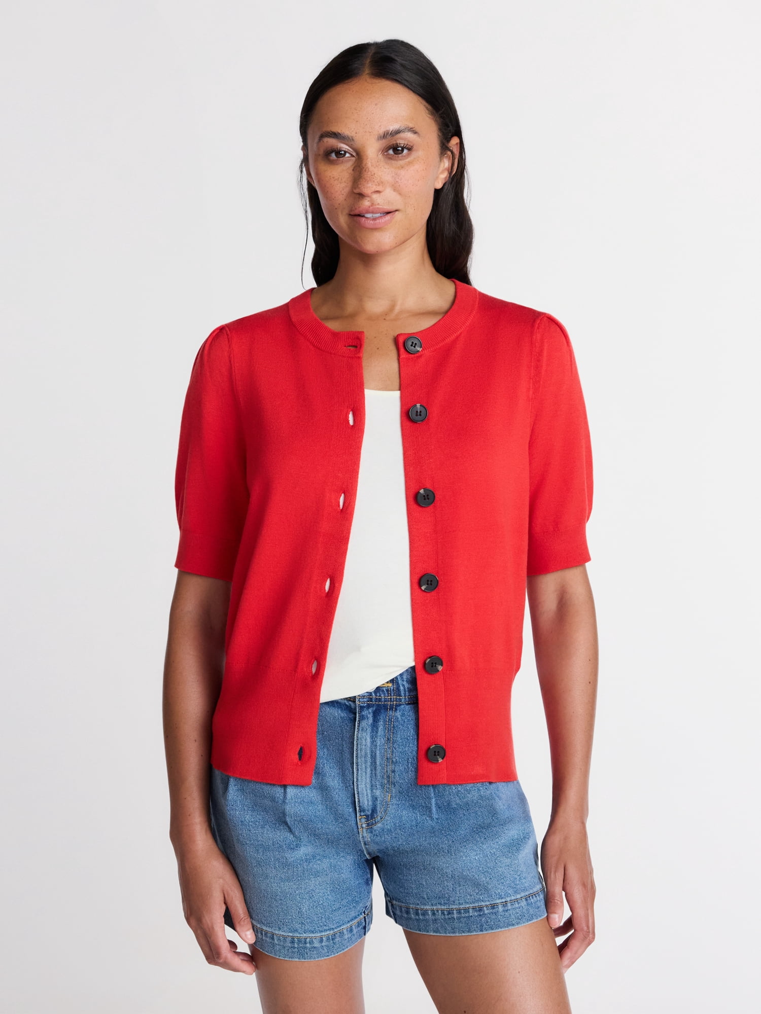 Time and Tru Woman's Crew Cardigan with Short Sleeves, Sizes XS-XXXL ...